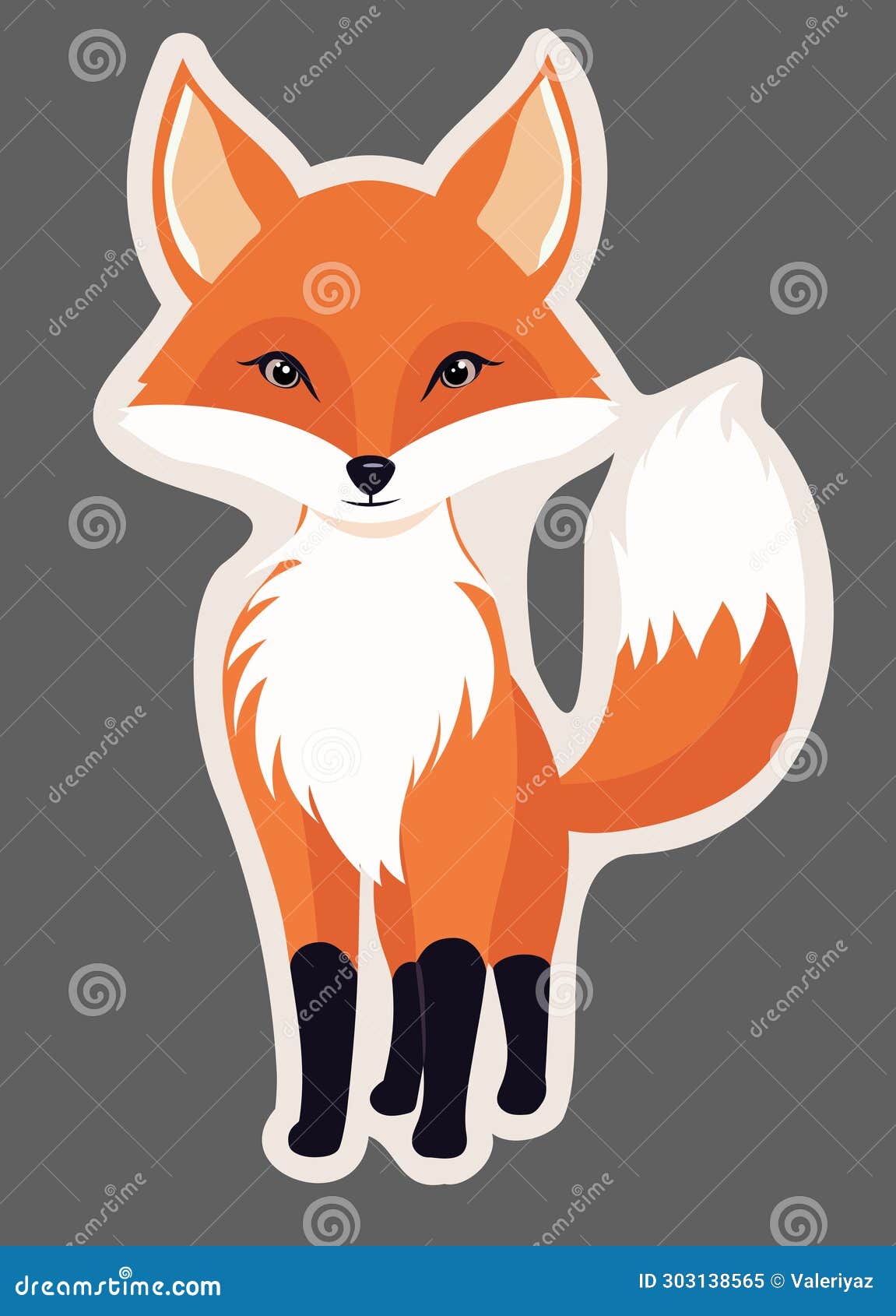 Cute Fox. Vector Illustration. Isolated on Gray Background. Stock ...