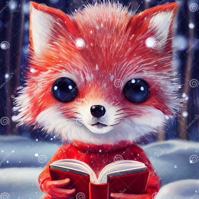Cute Fox, in Winter, Wrapped in a Blanket with a Book. Stock ...