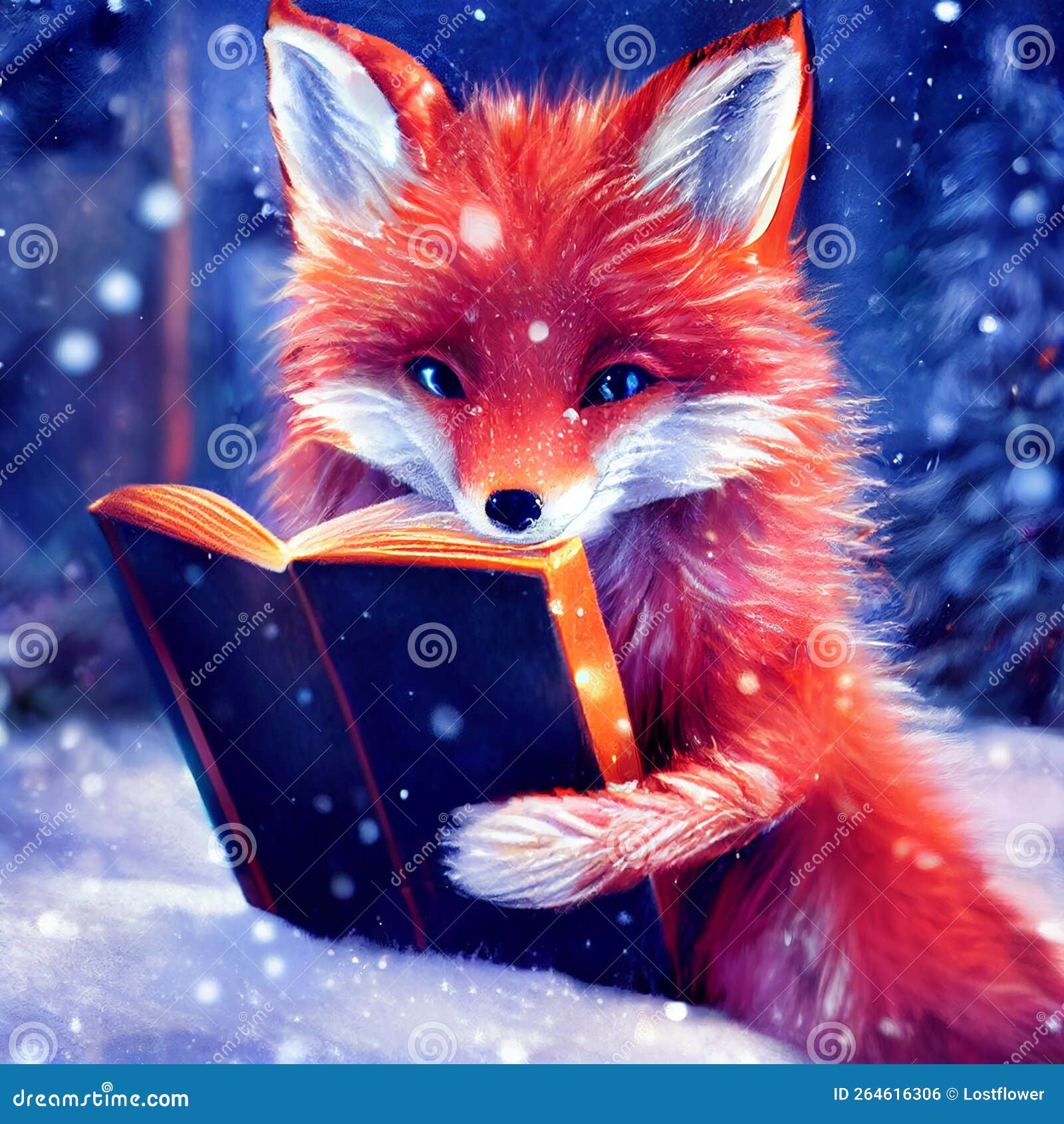 Cute Fox, in Winter, Wrapped in a Blanket with a Book. Stock ...