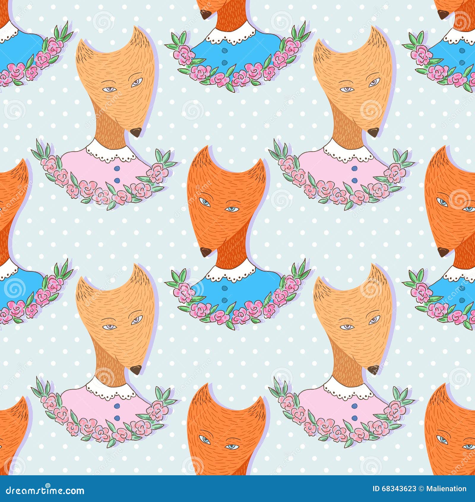 Cute Foxes Pattern. Seamless Background. Print Vector Illustration for ...