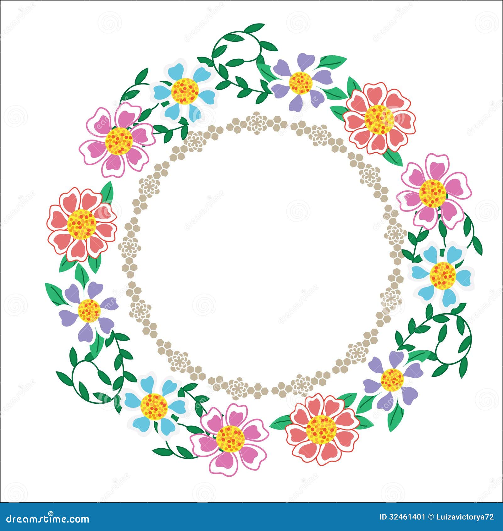 Cute Frame With Blue, Lilac And Pink Flowers Picture. Image: 32461401