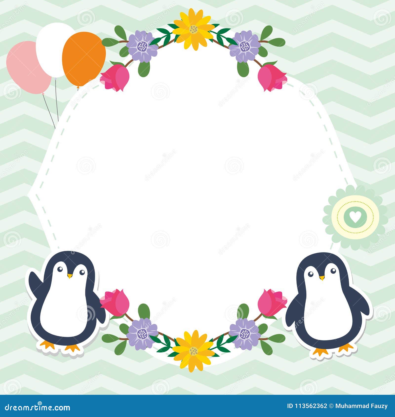 Cute Frame / Border with Adorable Penguin Vector Stock Vector ...