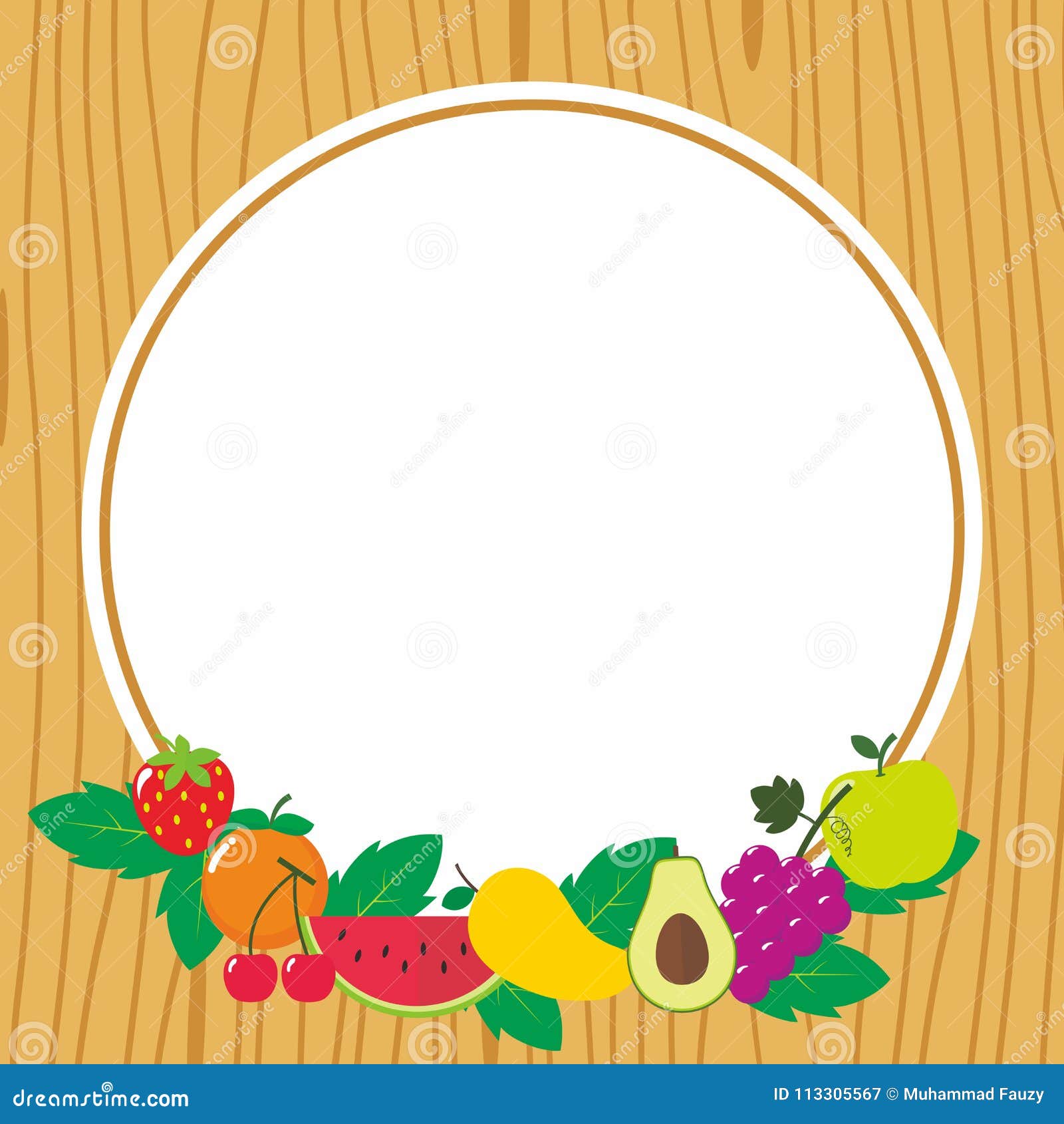 Wood Frame Vector with Fruits Decoration Stock Vector - Illustration of ...