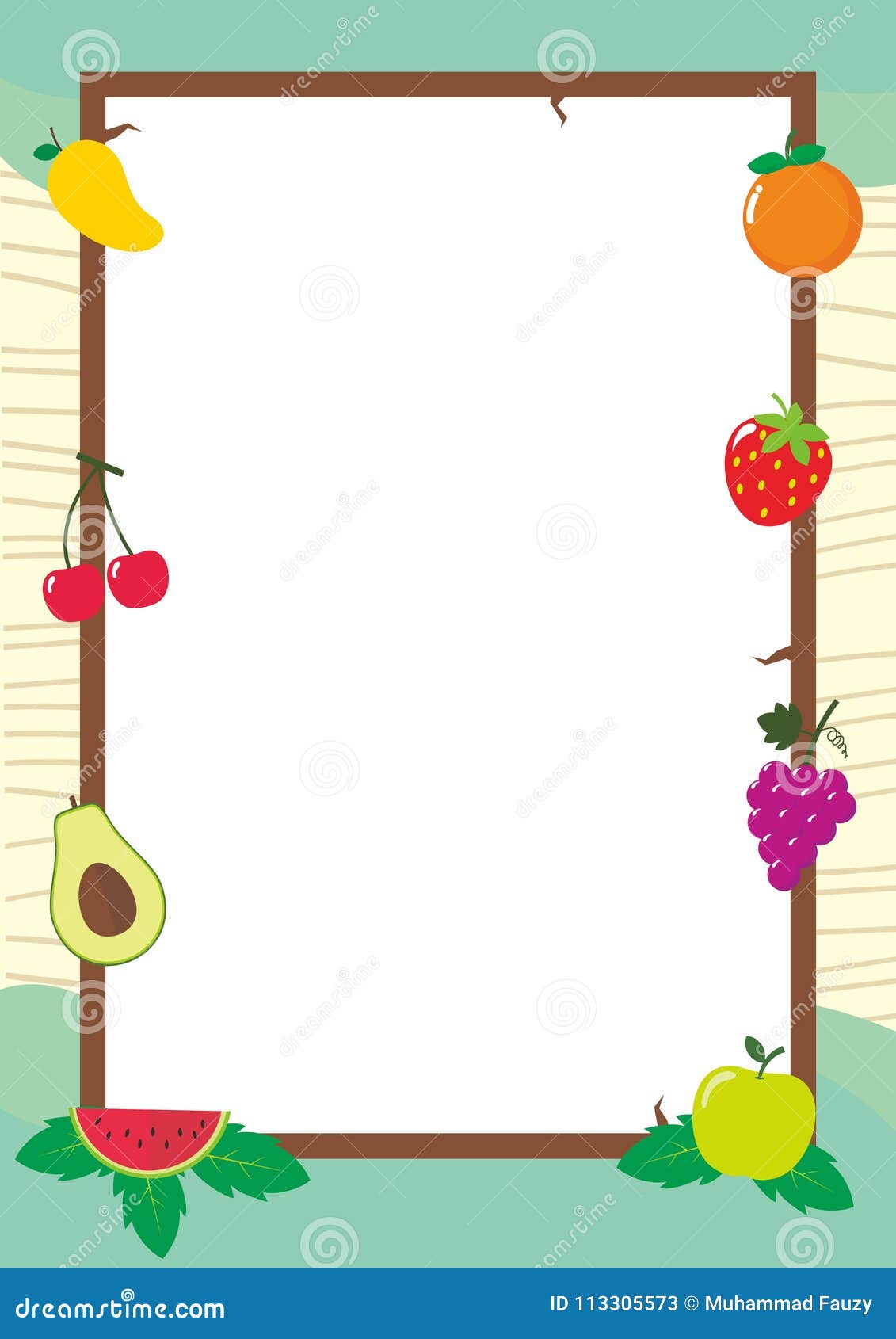 Wood Frame Vector with Fruits Decoration Stock Vector - Illustration of ...