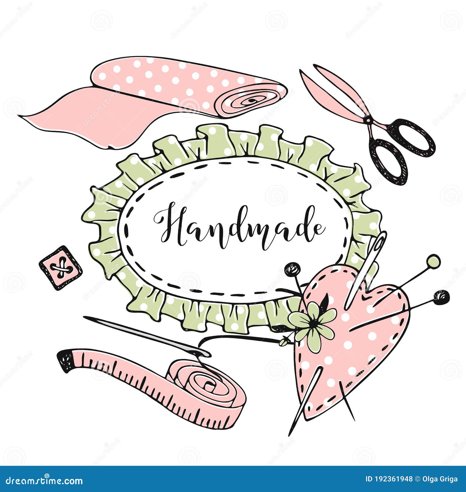 Needlework Frame With Sewing Equipment Elements. Cartoon Vector ...