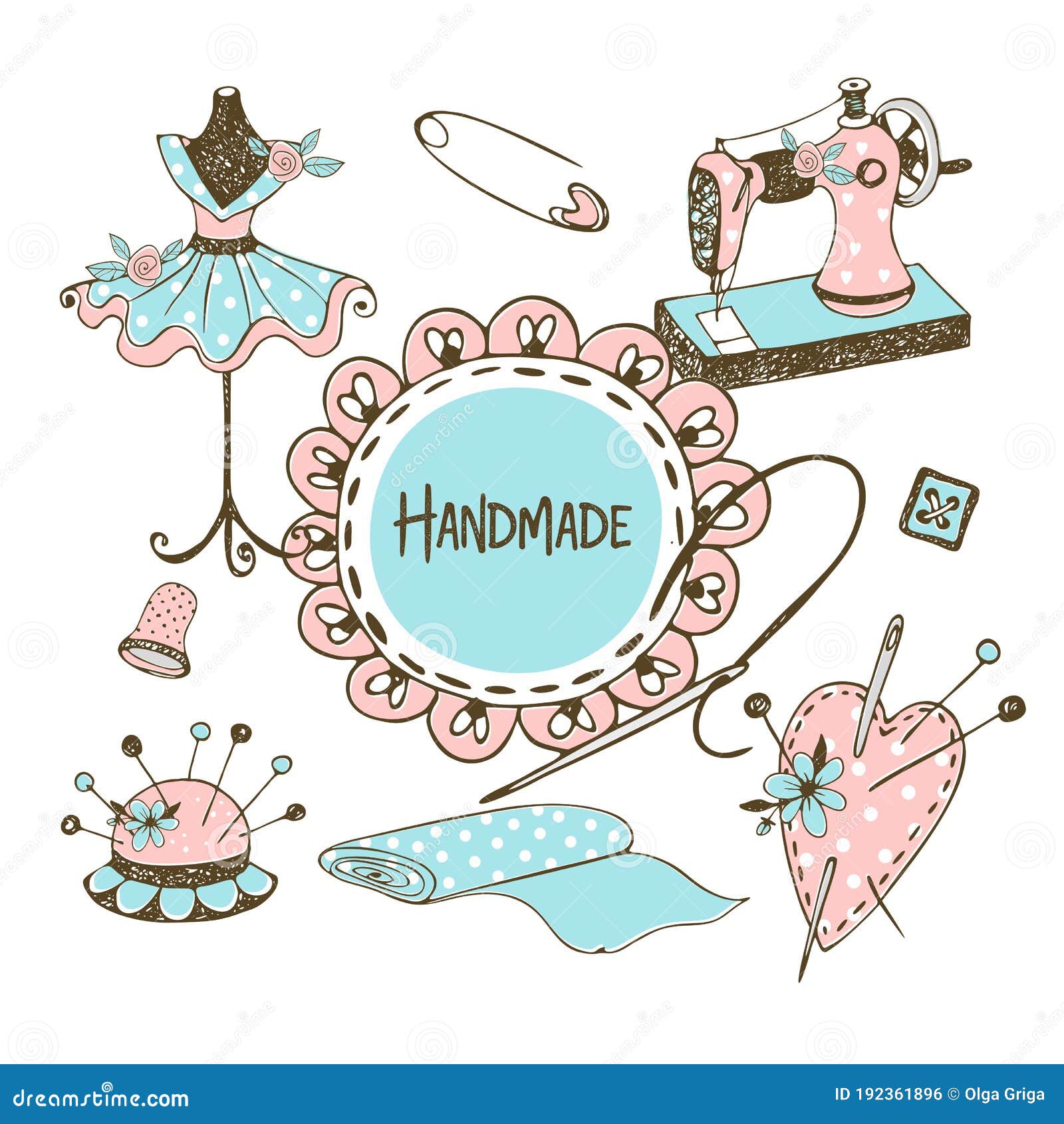 Cute Frame with Ruffles in Doodle Style with a Sewing Machine and ...