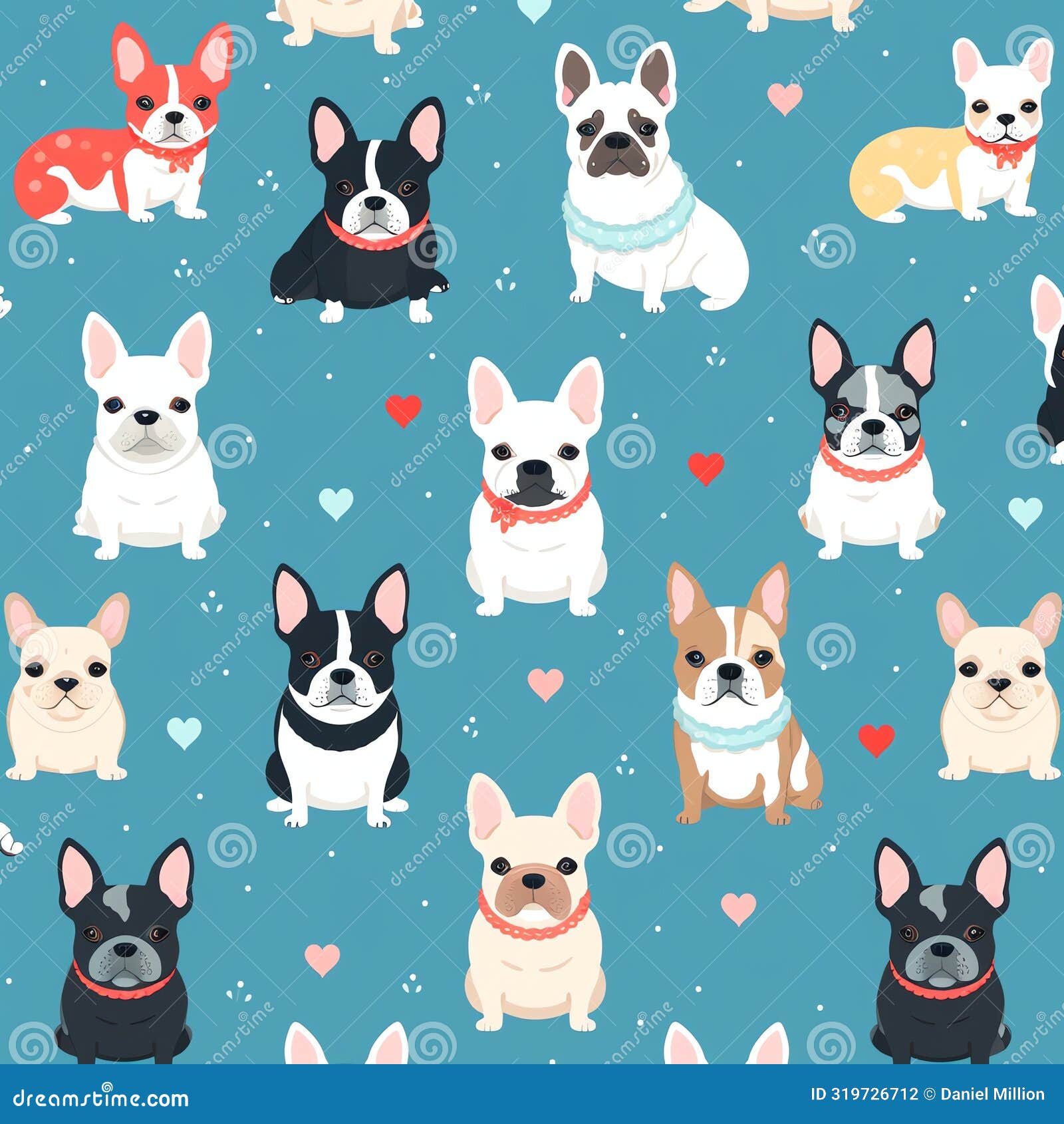 Cute French Bulldogs Pattern Background, Design Seamless Pattern, For ...