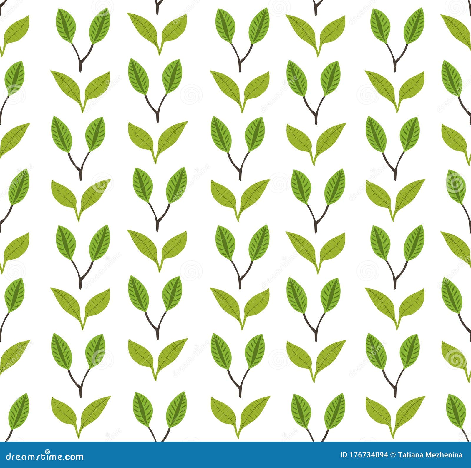 Cute Fresh Green Hand Drawn Leaves Pattern Stock Vector - Illustration ...