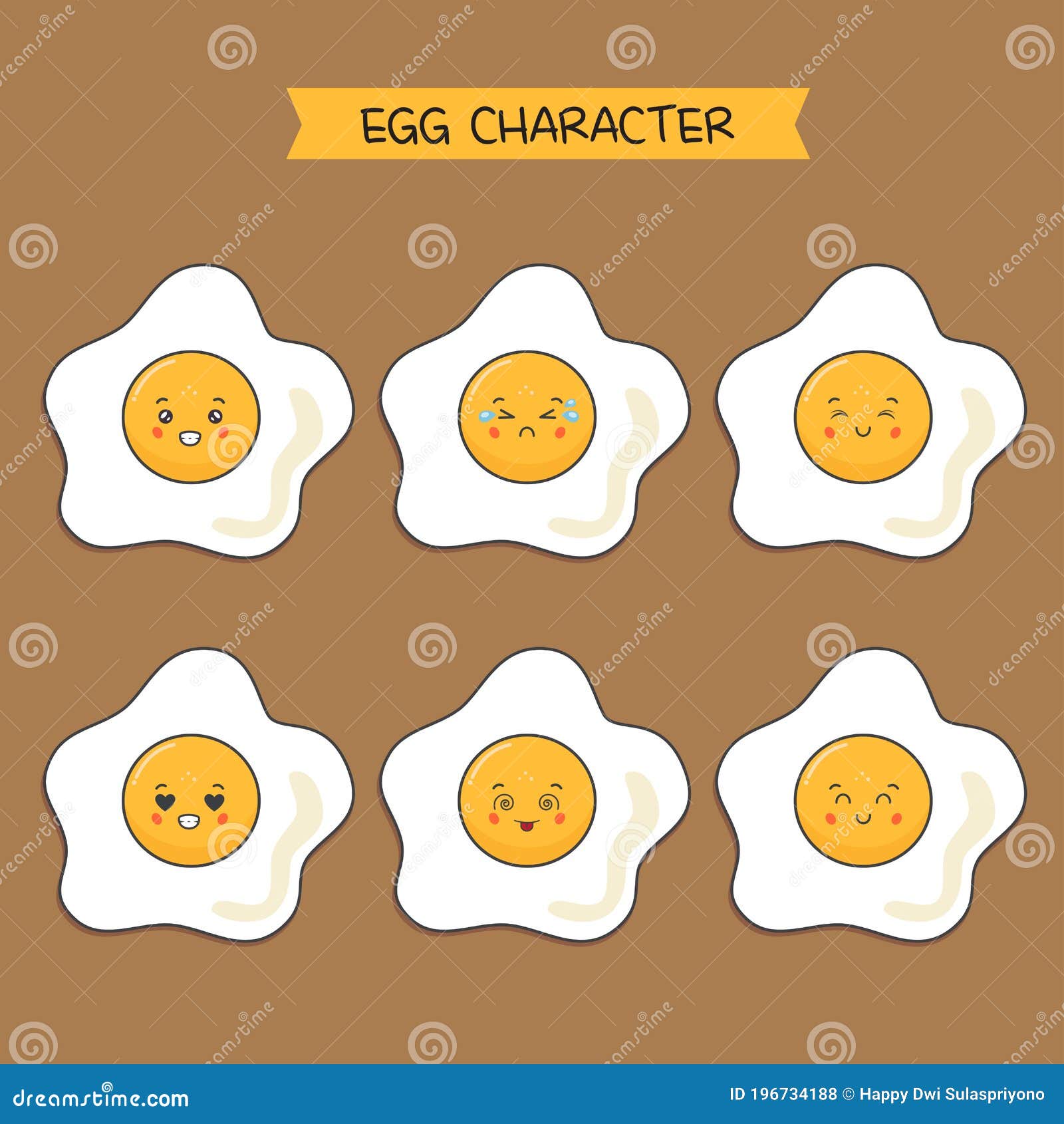 Cute Fried Eggs Characters with Various Expression Stock Vector ...