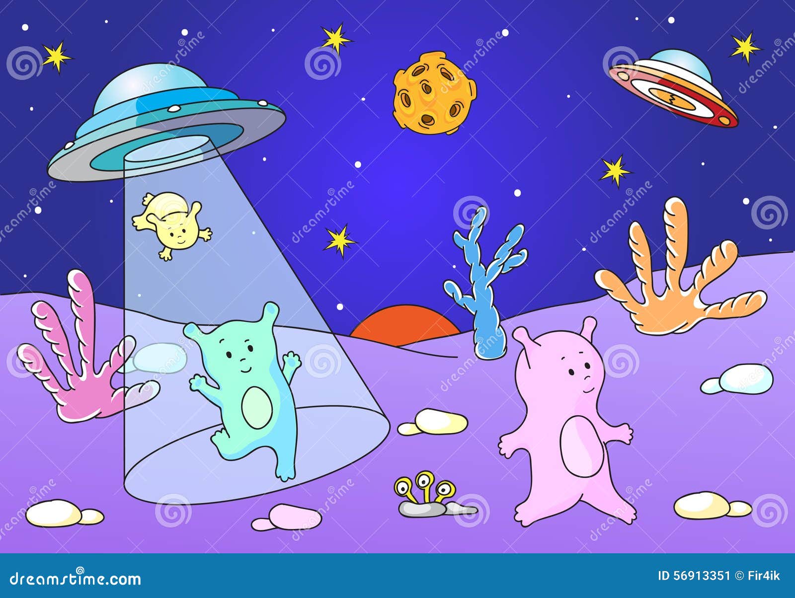 Cute Friendly Aliens Land on the Planet S Surface from Spacecraf Stock ...