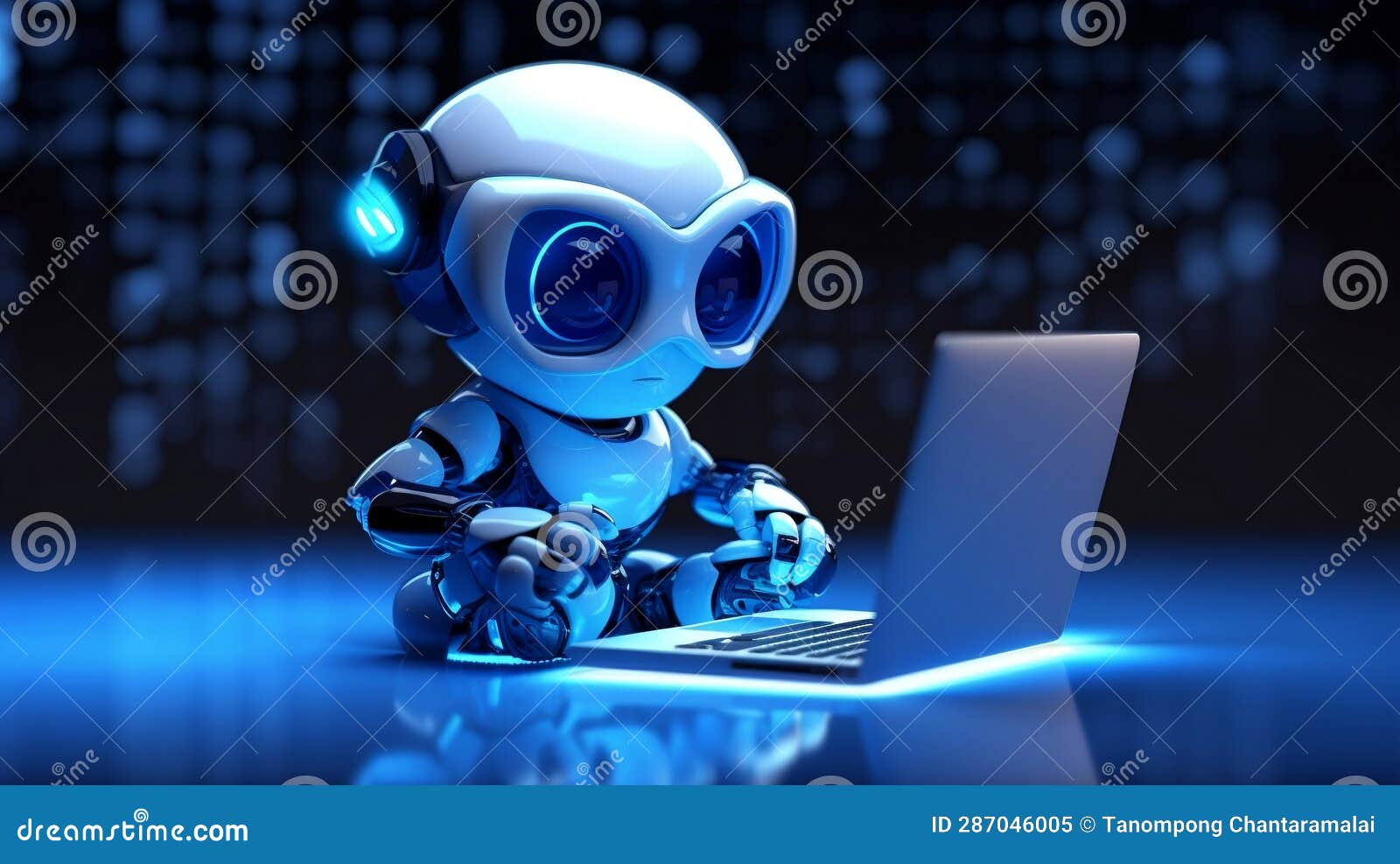 Cute Friendly Articifial Intelligence Robot Using Laptop Computer ...