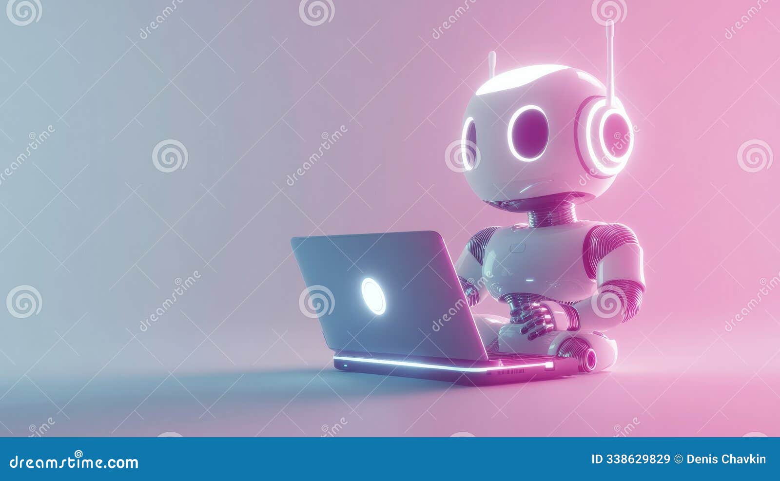 Cute Friendly Artificial Intelligence Robot Using Laptop Computer with ...