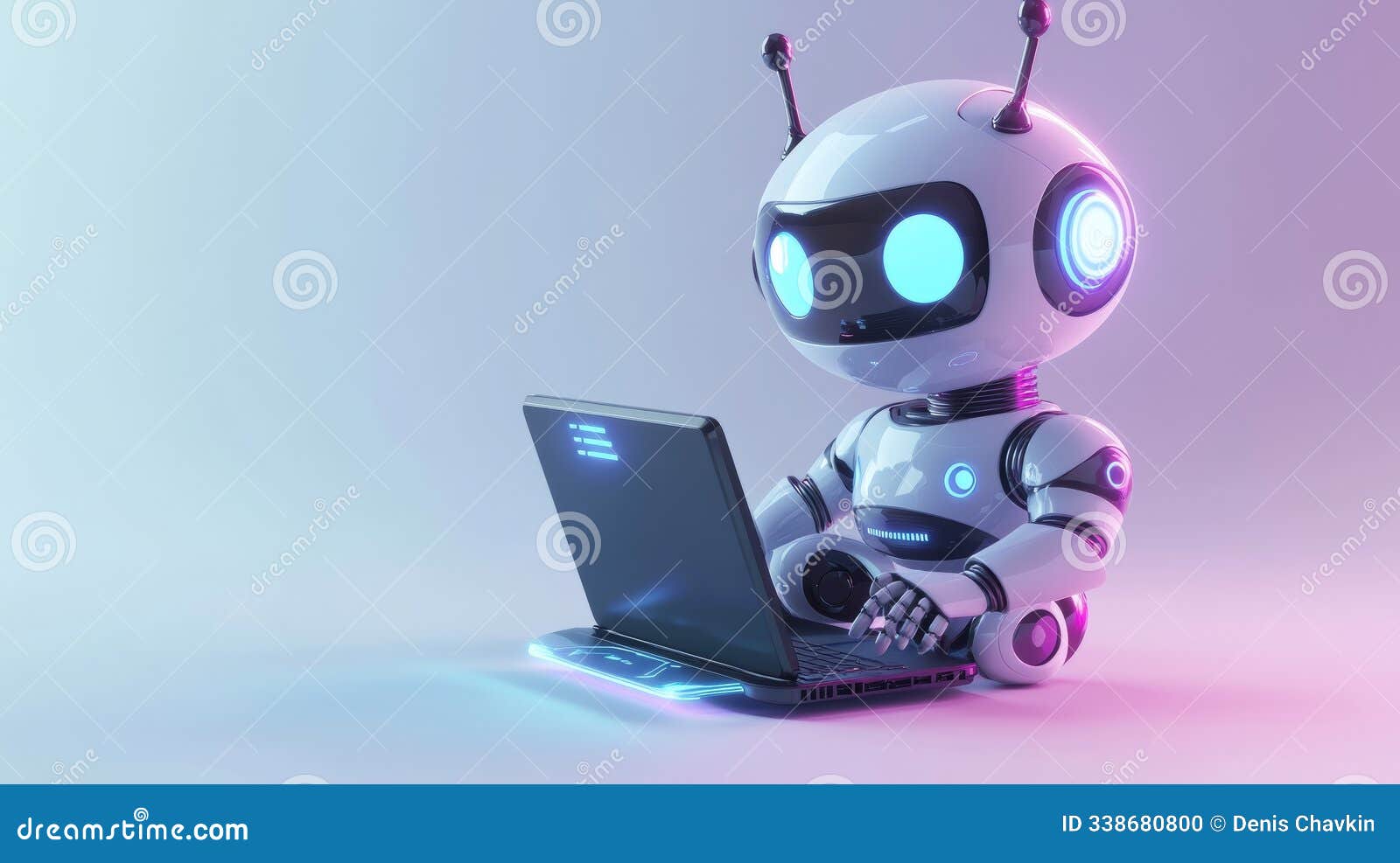 Cute Friendly Artificial Intelligence Robot Using Laptop Computer with ...