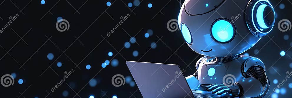 Cute Friendly Artificial Intelligence Robot Using Laptop Computer with ...