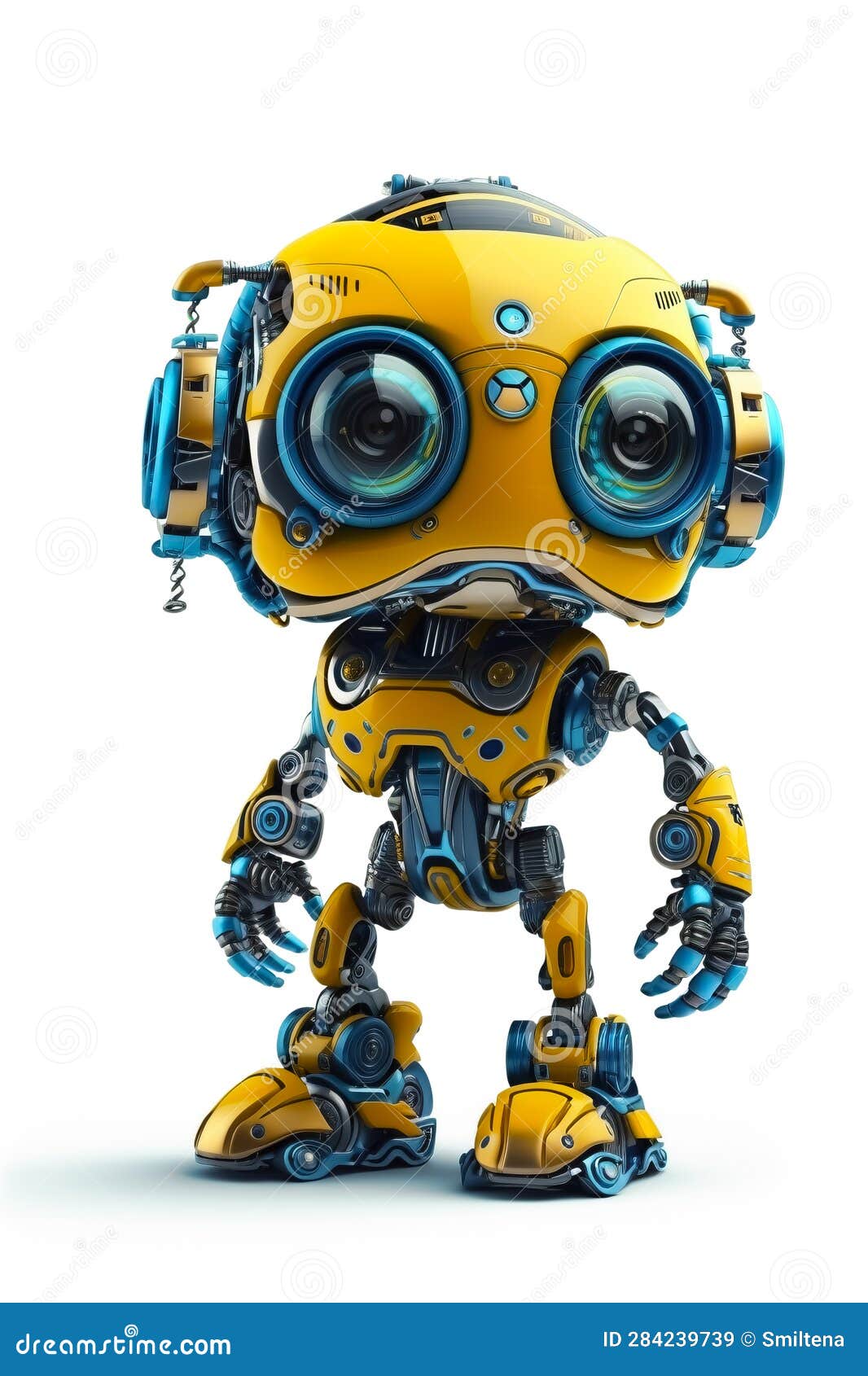 Cute Friendly Blue-yellow Robot Isolated on White Background. Created ...