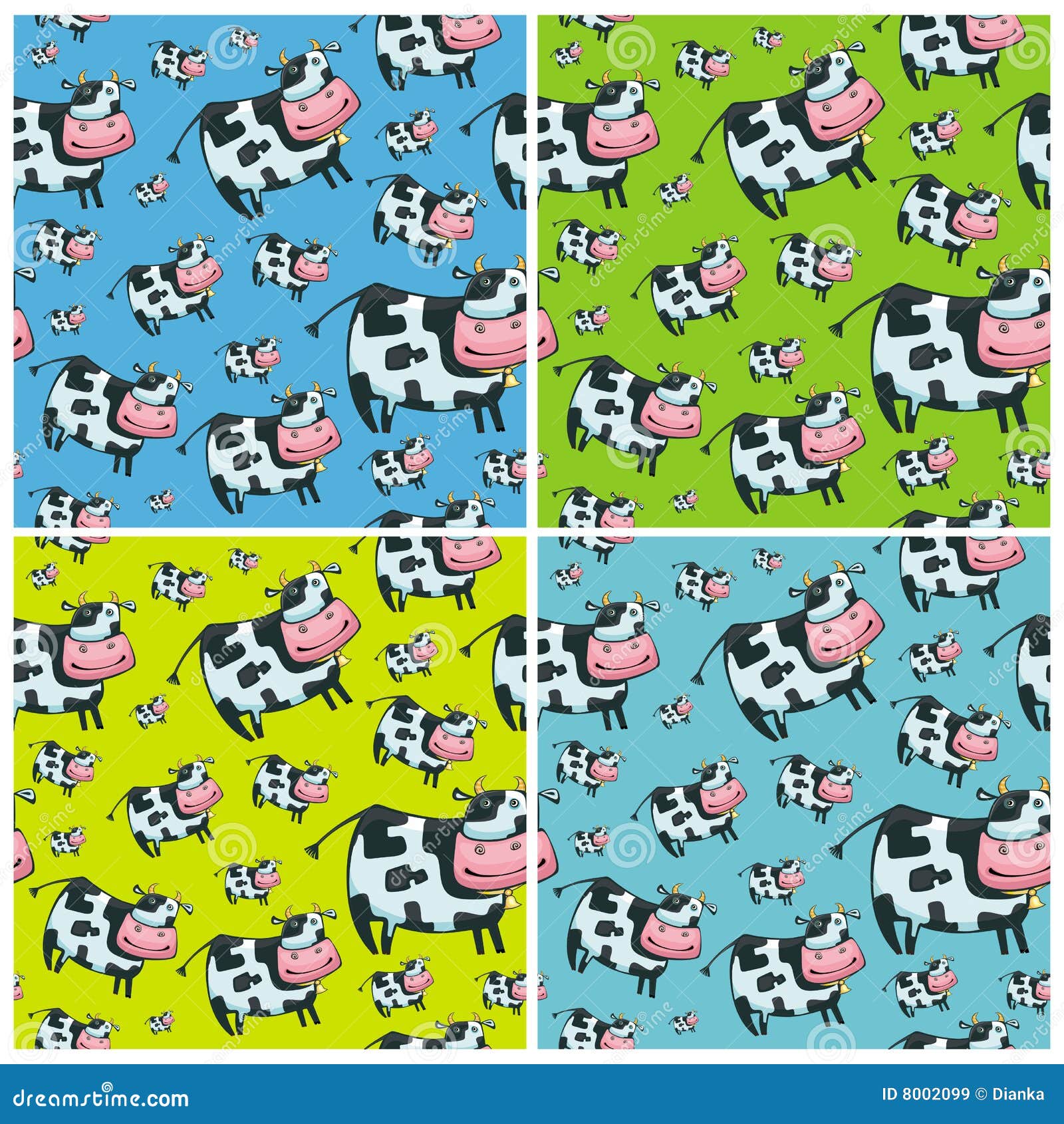Cute Friendly Cow Pattern Set 4 Stock Vector - Illustration of bull ...
