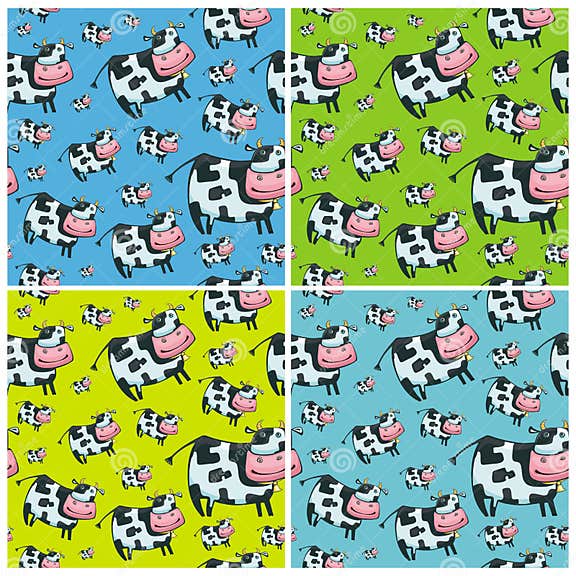 Cute Friendly Cow Pattern Set 4 Stock Vector - Illustration of bull ...
