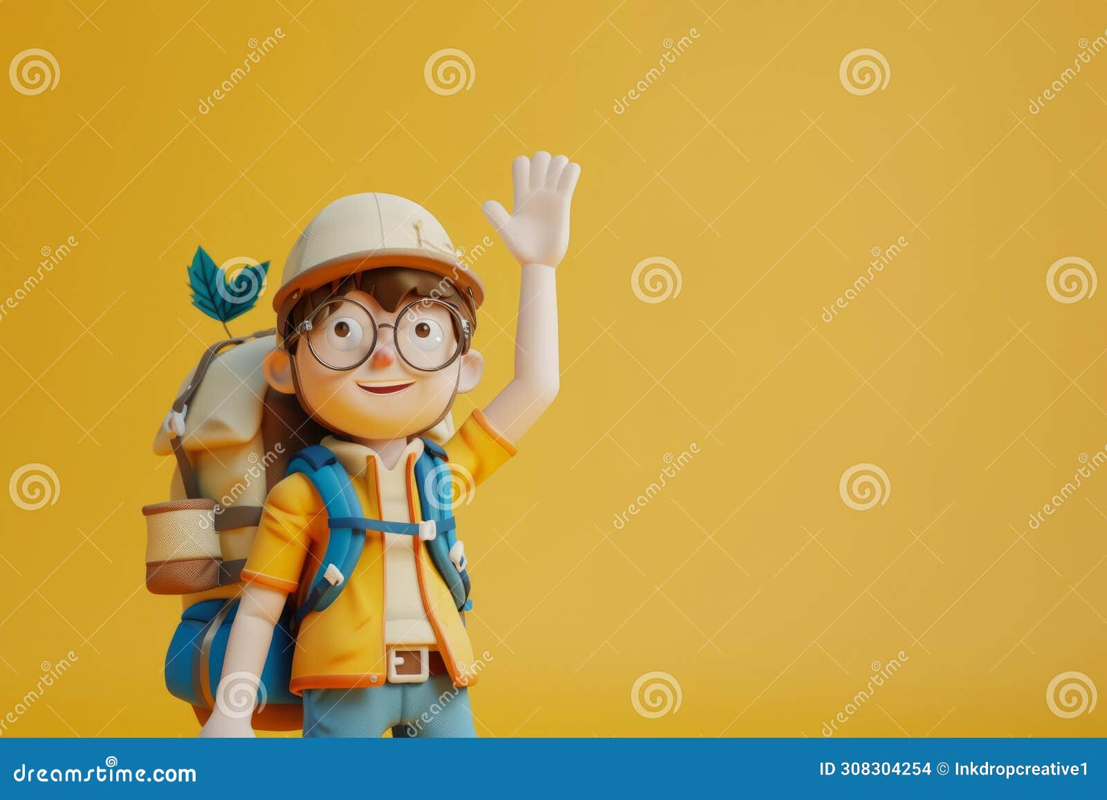 A Cute Friendly 3d Hiking Character Waving To the Camera. 3D Rendering ...