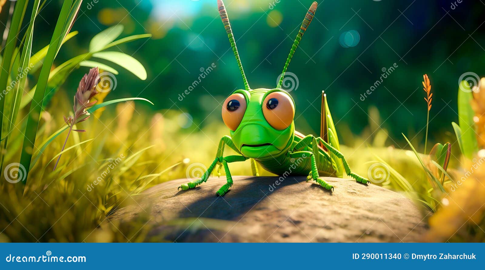 Cute Friendly Grasshopper and His Journeys Along the Paths. Generative AI Stock Illustration ...