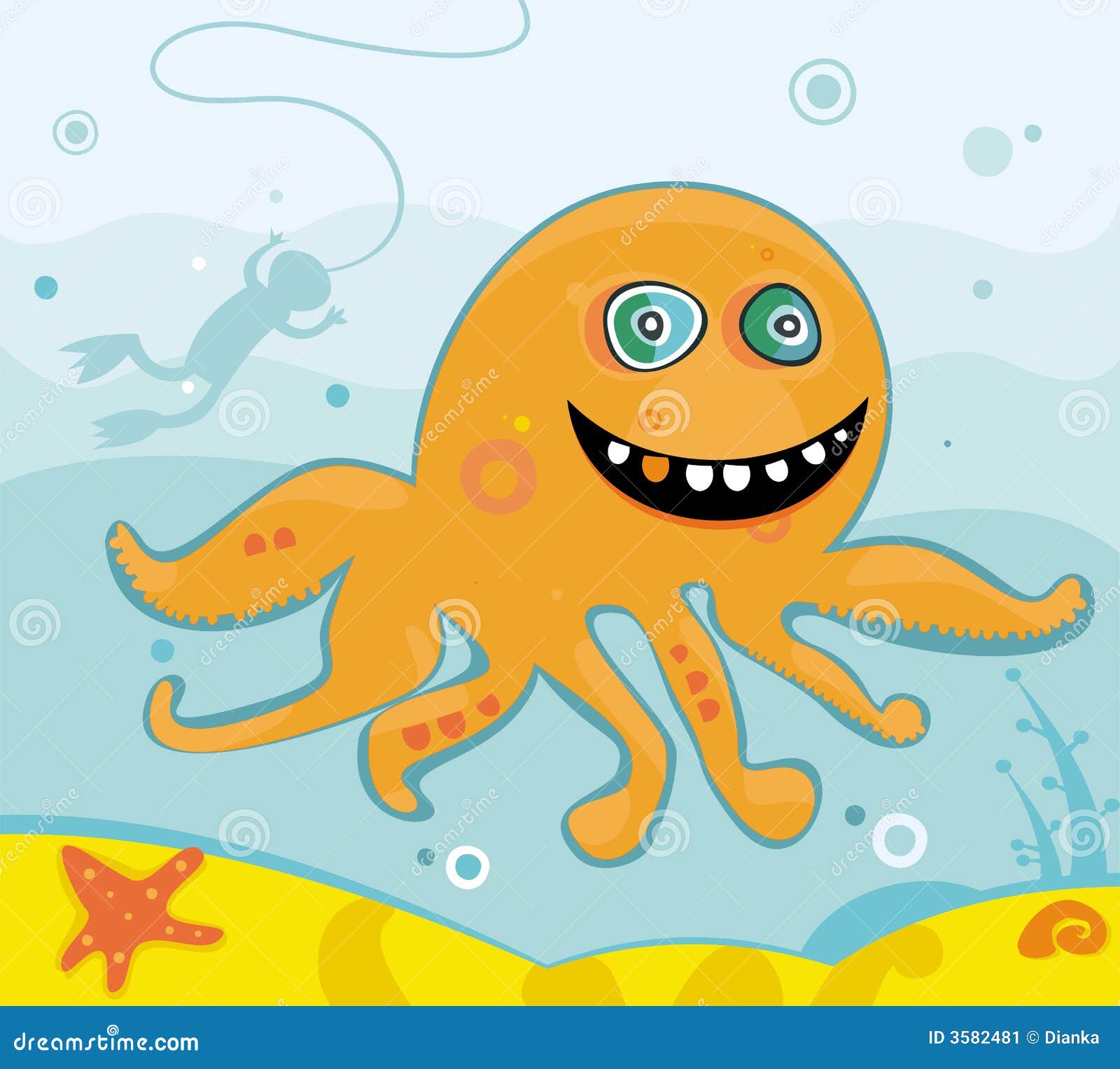 Cute friendly octopus stock vector. Illustration of concept - 3582481