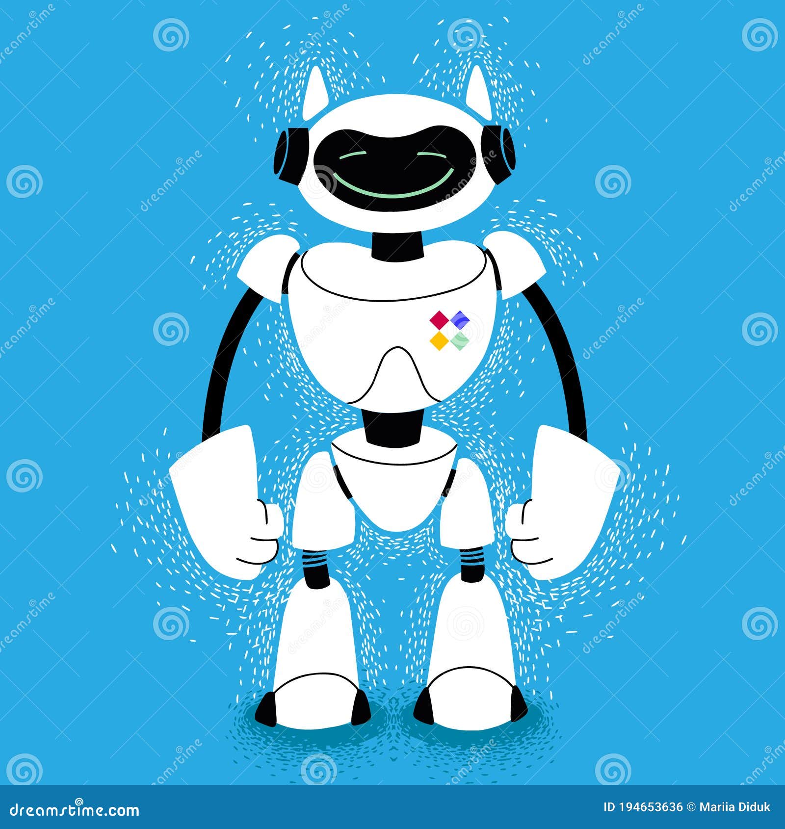 Cute Friendly Robot. Electronic Bot Friend on Blue Background. Cartoon ...