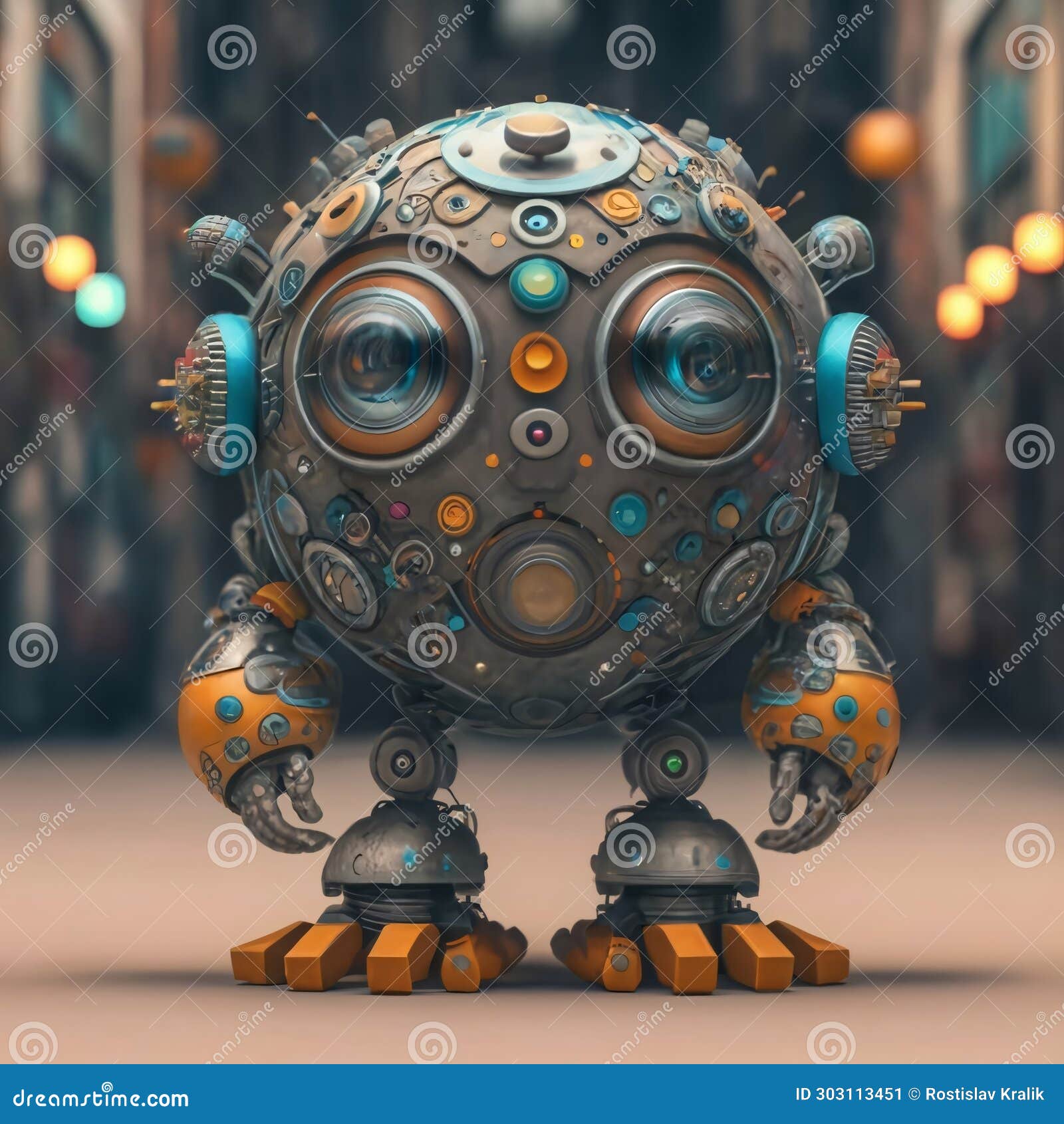 Cute and Friendly Robot Raising Hands To Greet Humans. Stock ...