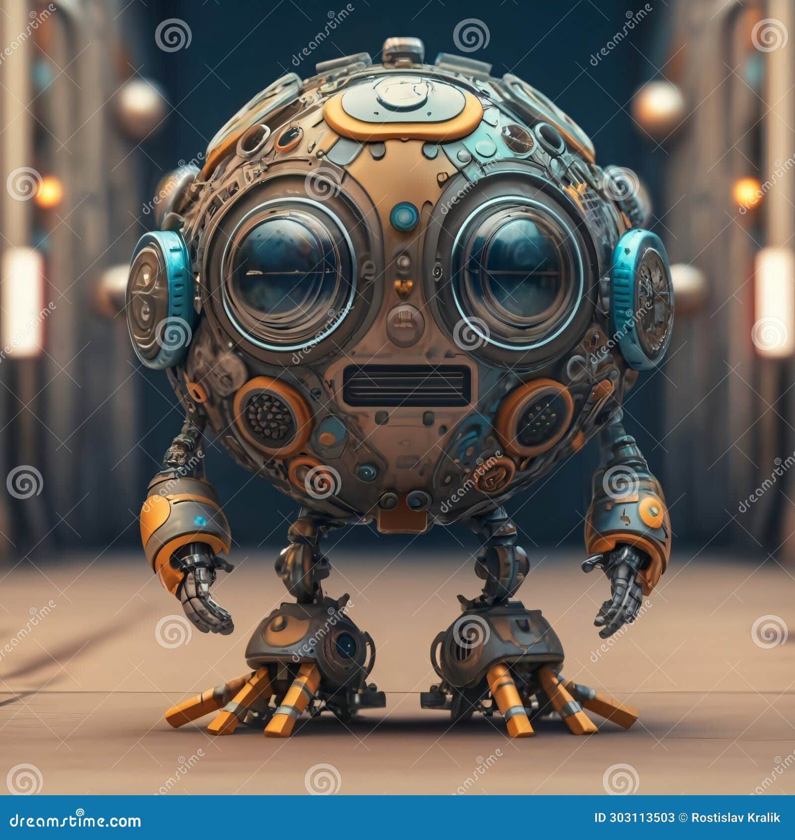 Cute and Friendly Robot Raising Hands To Greet Humans. Stock ...