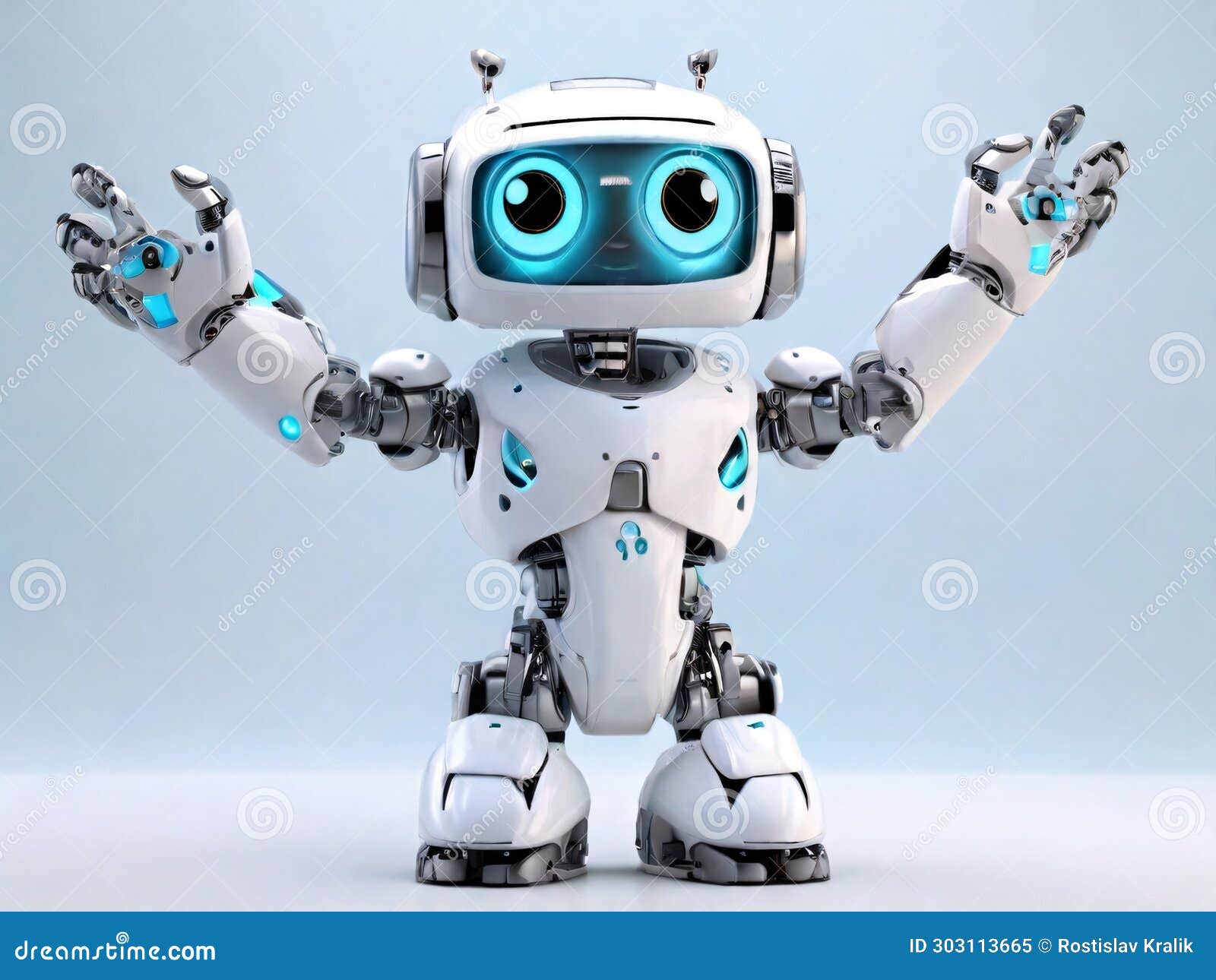 Cute and Friendly Robot Raising Hands To Greet Humans. Stock ...