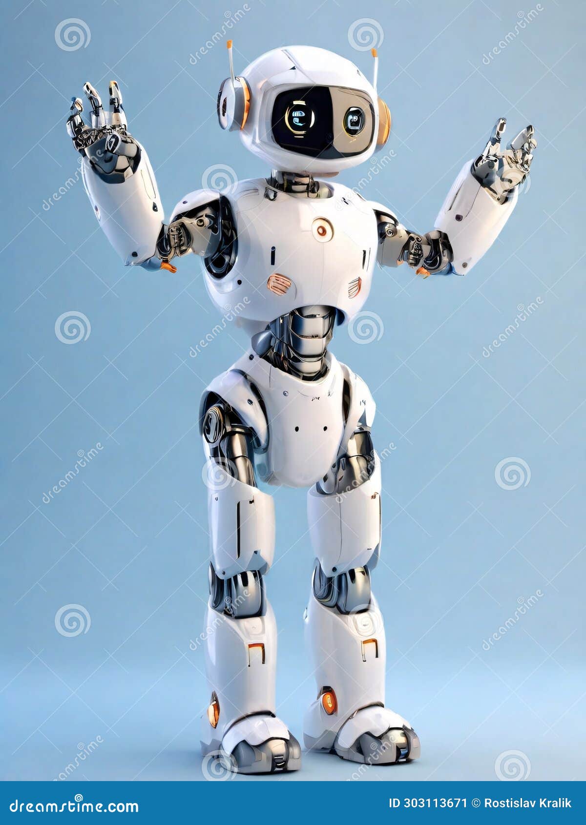 Cute and Friendly Robot Raising Hands To Greet Humans. Stock ...