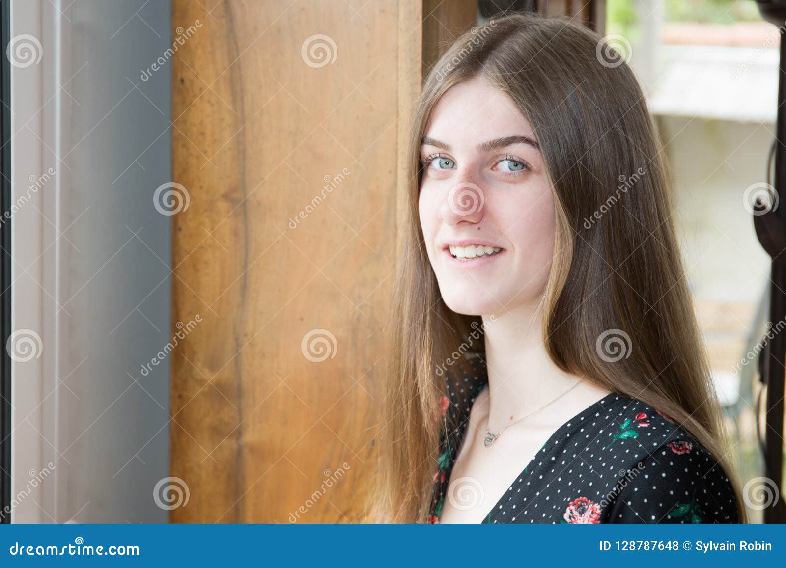 Cute Friendly Smiling Young Woman at Home Stock Photo - Image of happy ...