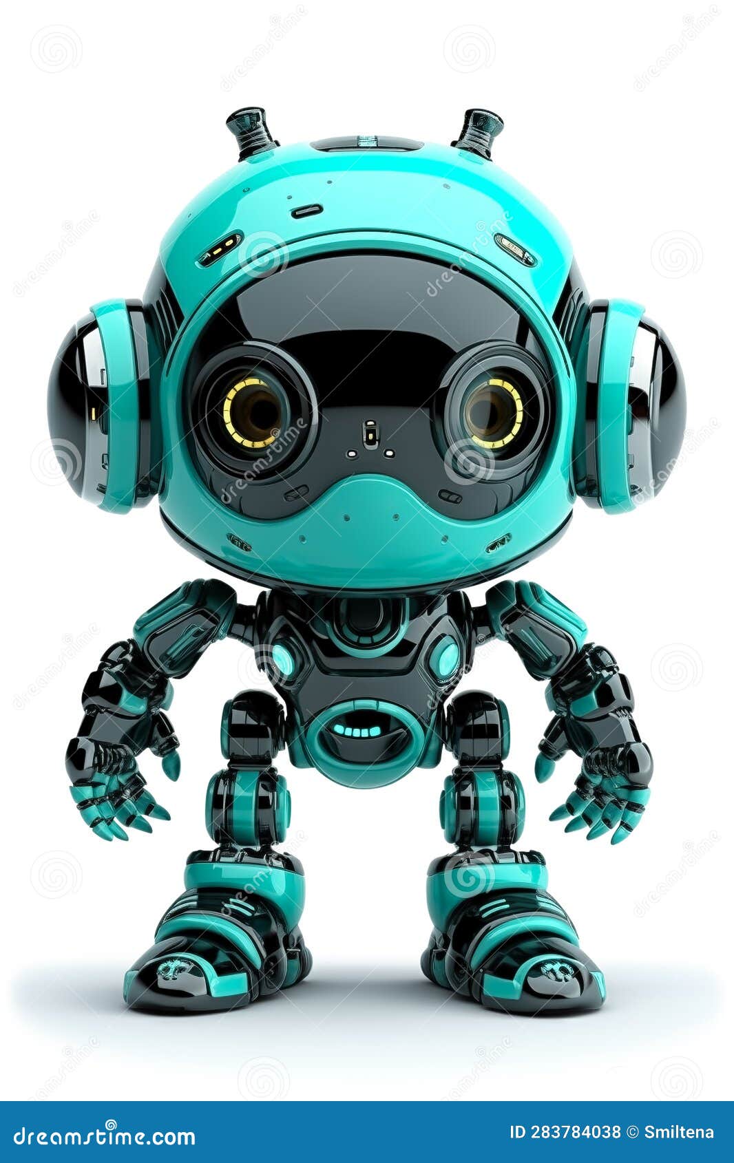 Cute Friendly Teal-black Robot Isolated on White Background. Created ...