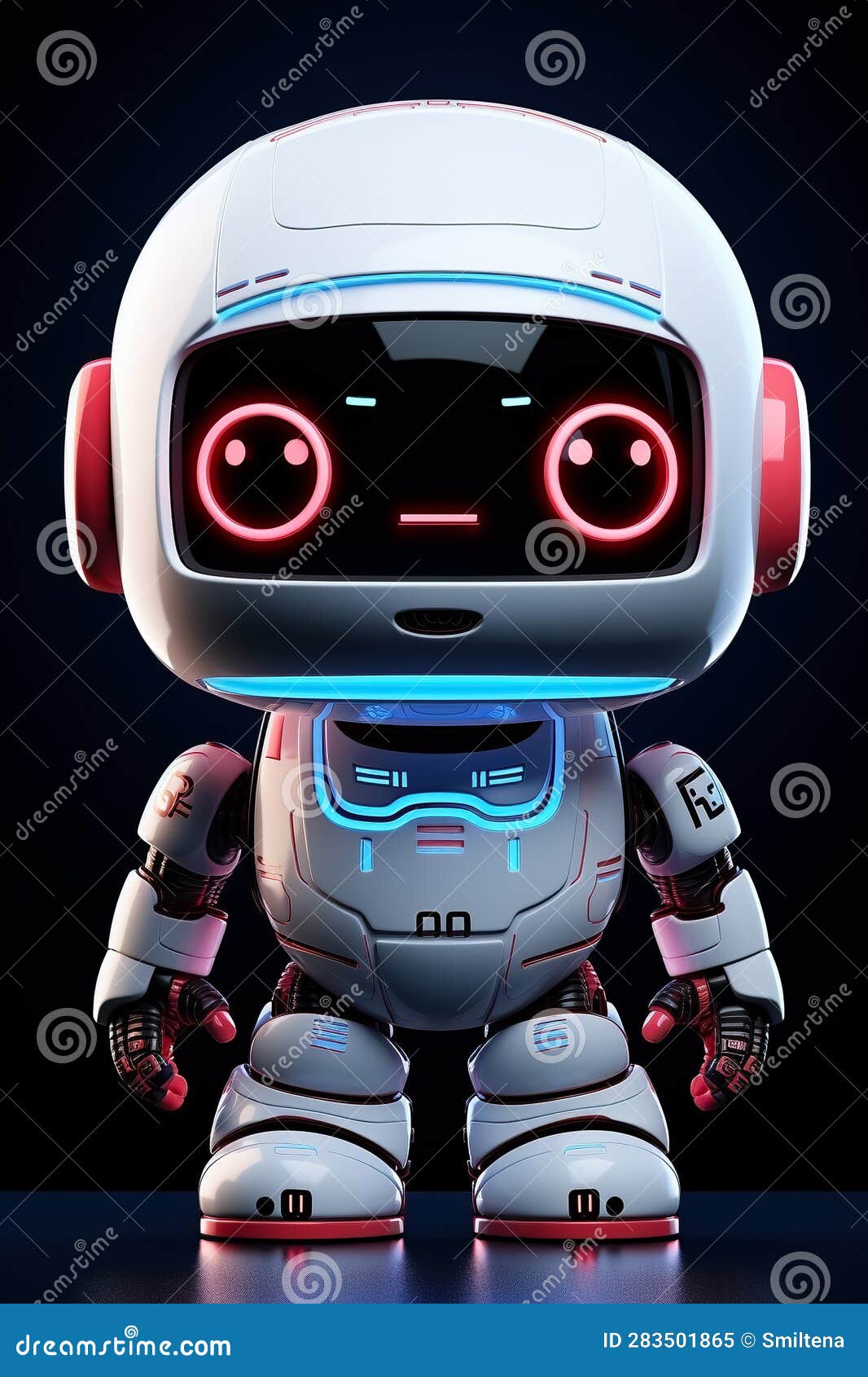 Cute Friendly White Robot on Dark Background. Created Using Generative ...