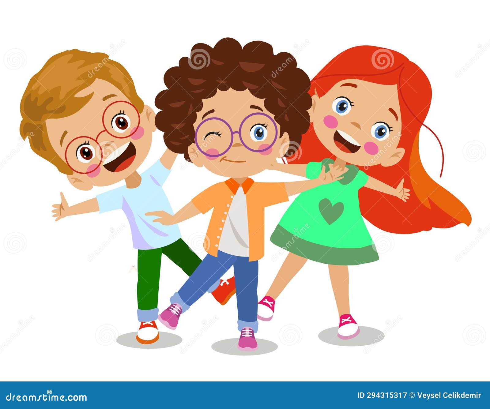 Cute Friends Lined Up in a Row Stock Illustration - Illustration of ...