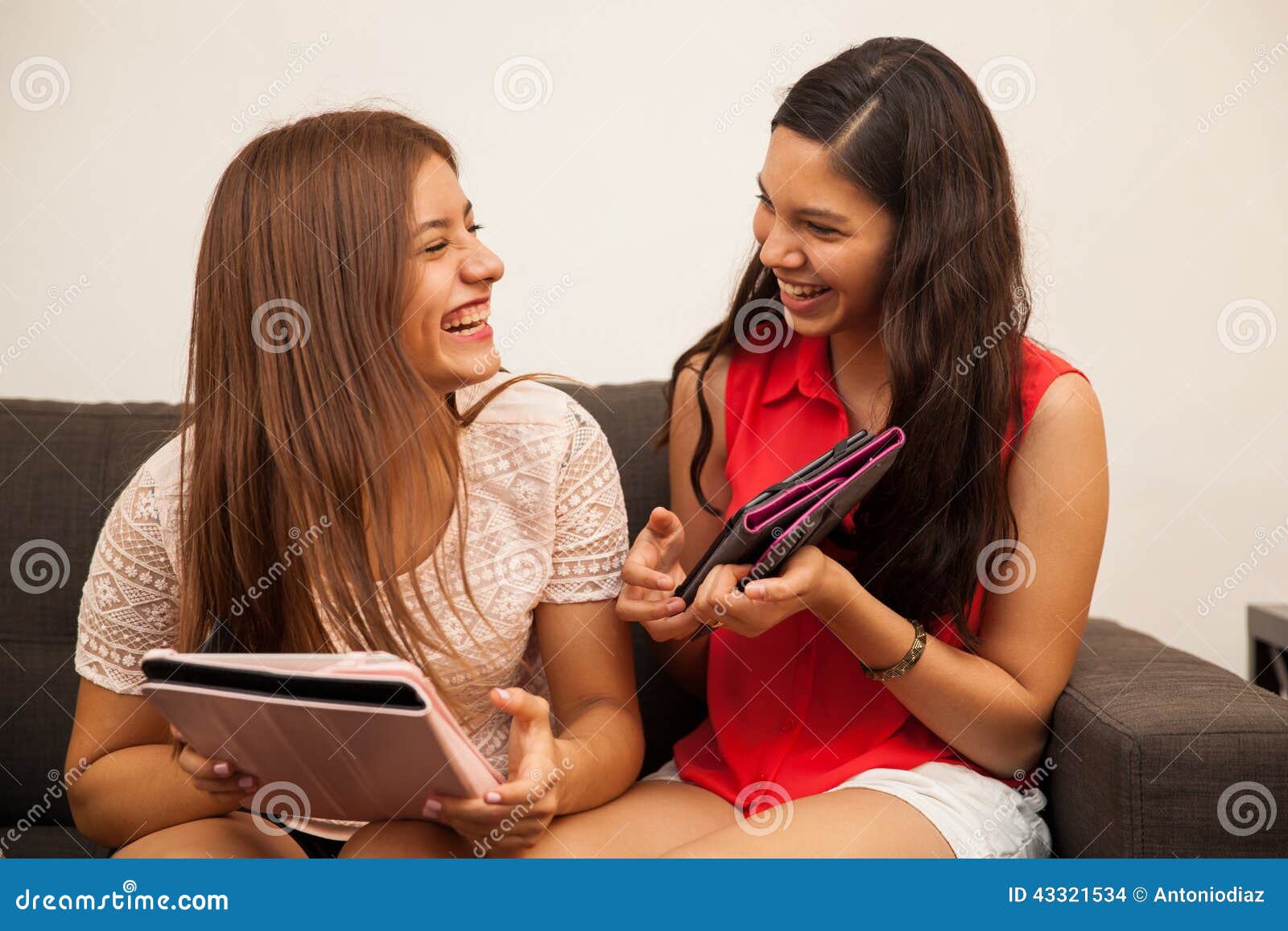 Cute Friends Using Technology Stock Photo - Image of social, networking ...