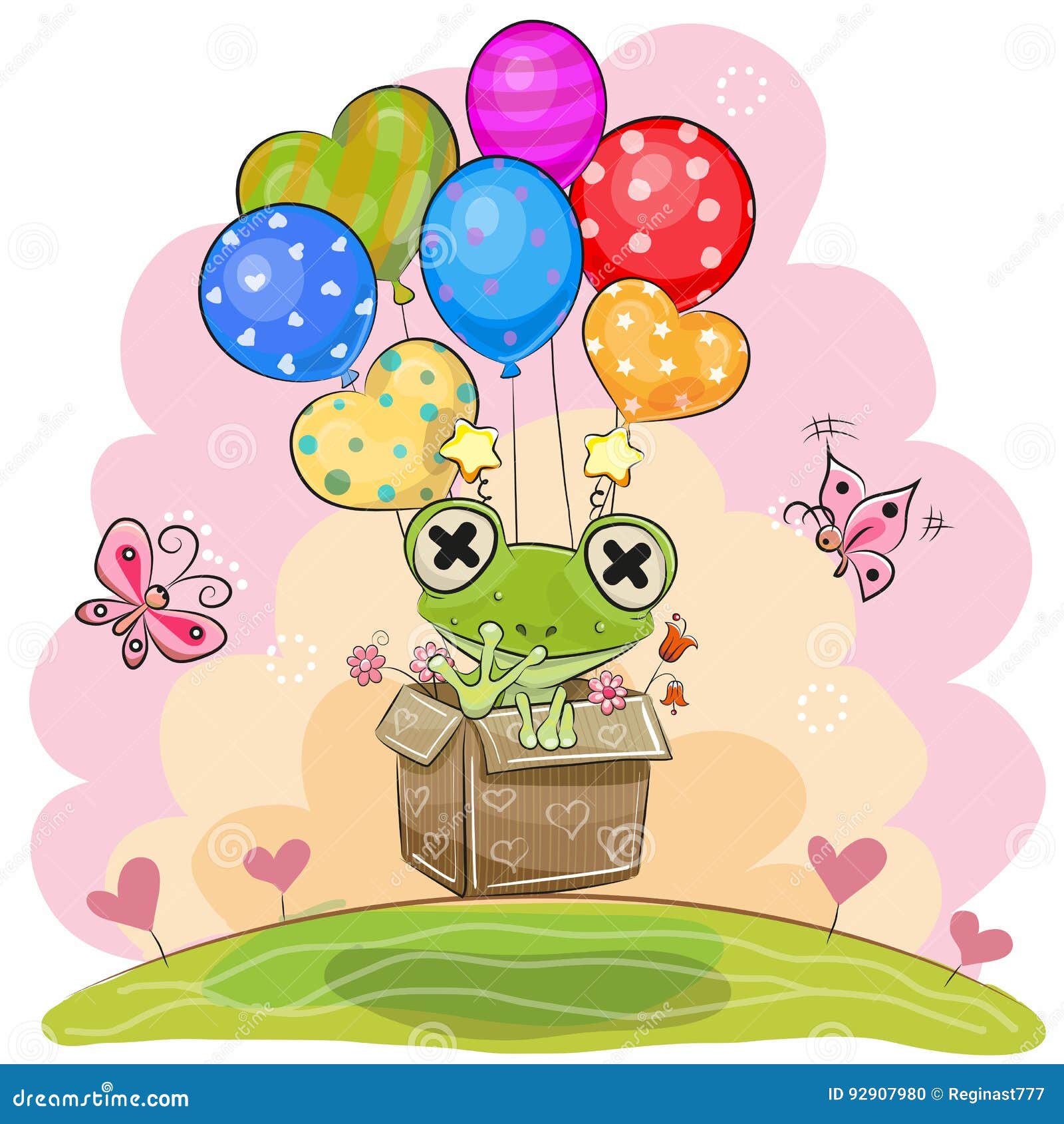 Cute Frog with balloons stock vector. Illustration of flying - 92907980