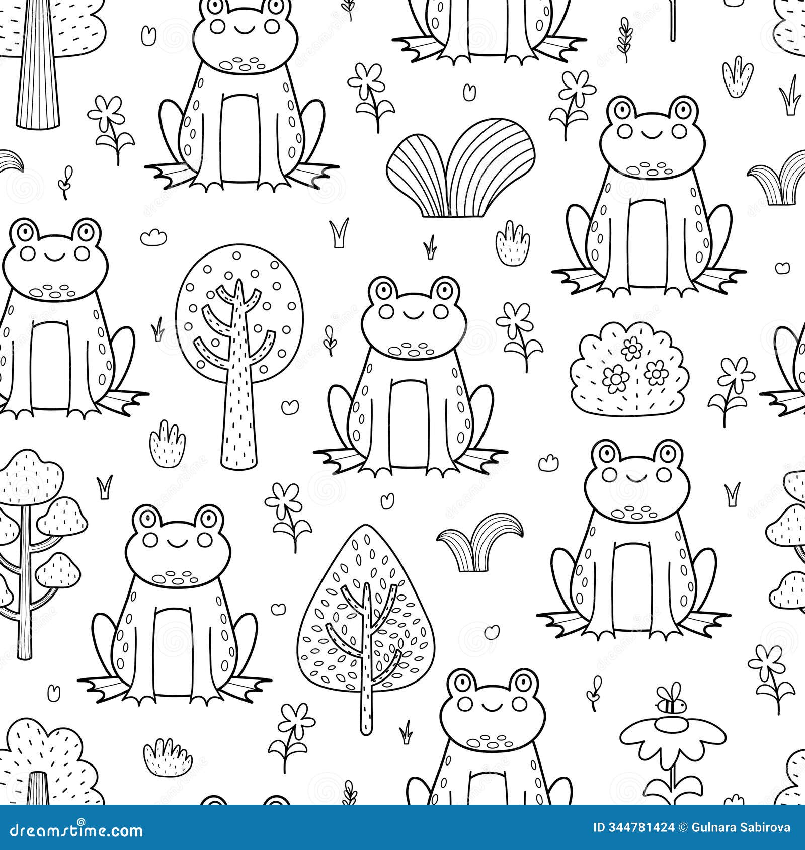 Cute Frog Black And White Seamless Pattern For Kids. Funny Toad ...