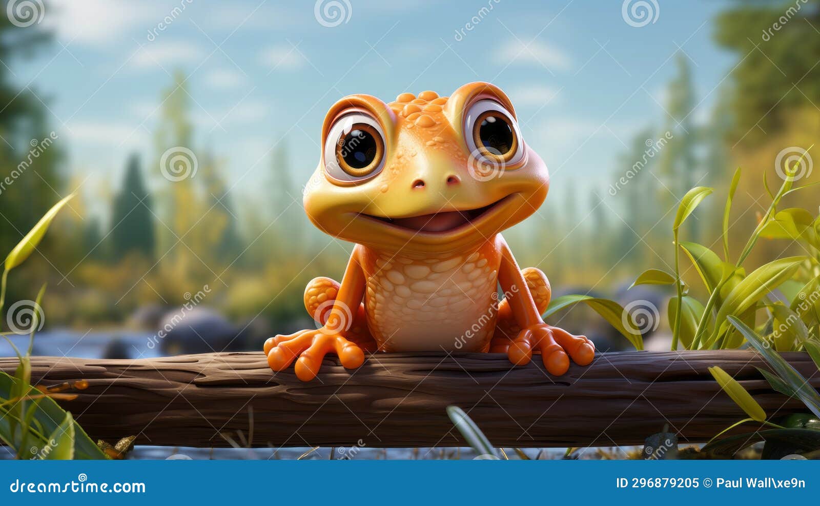 Cute Frog on a Log. Made with Generative AI Stock Illustration ...