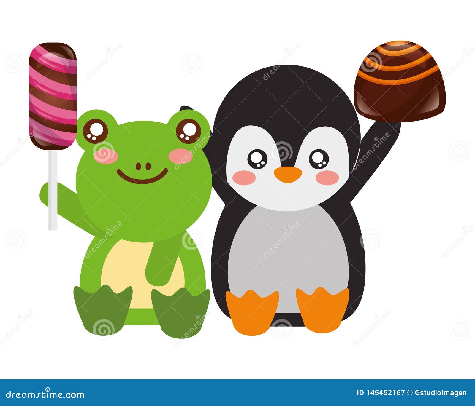 Cute Frog and Penguin Sweet Candies Stock Vector - Illustration of ...