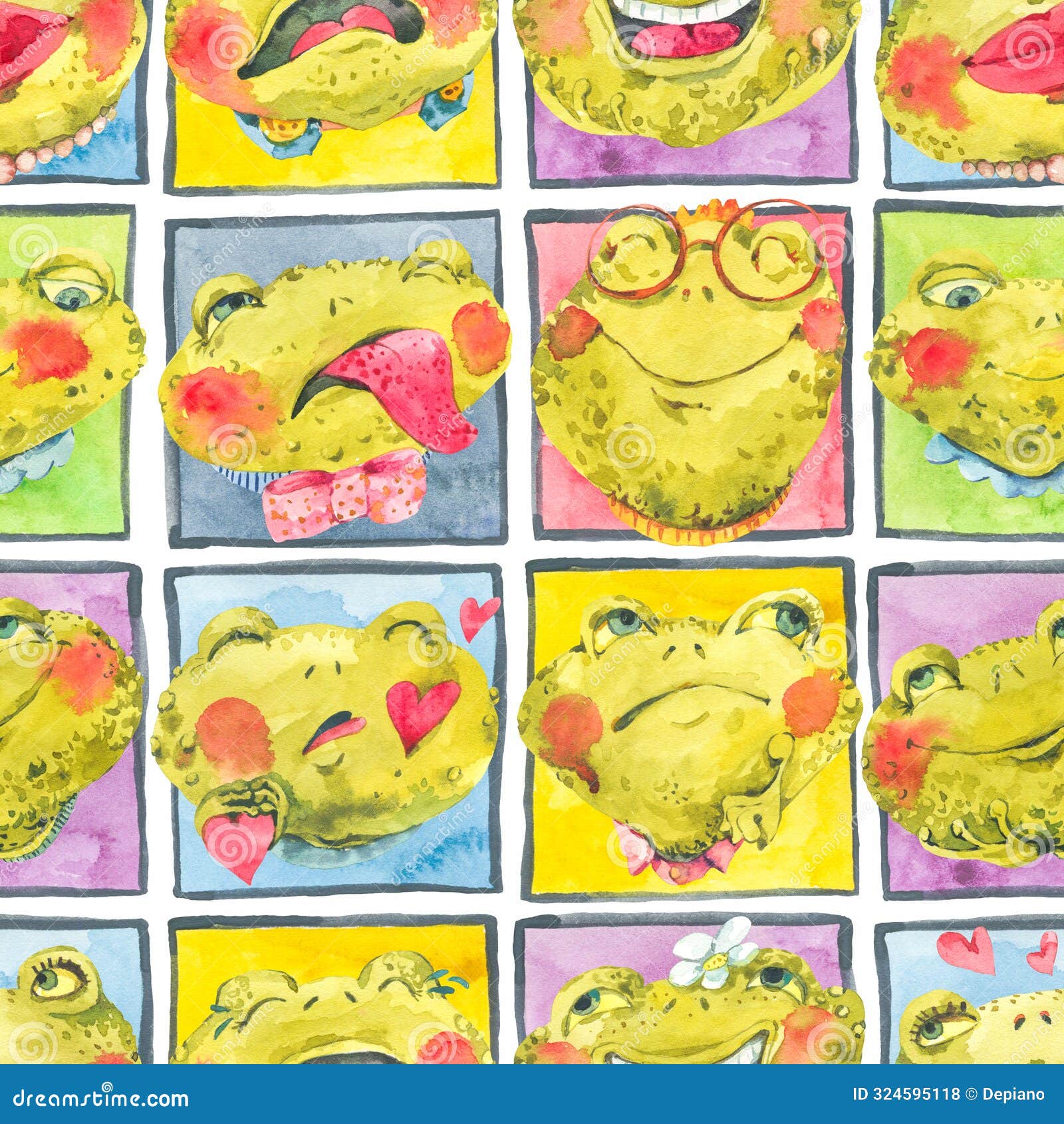Cute Frog Seamless Pattern, Happy Faces Stock Illustration ...