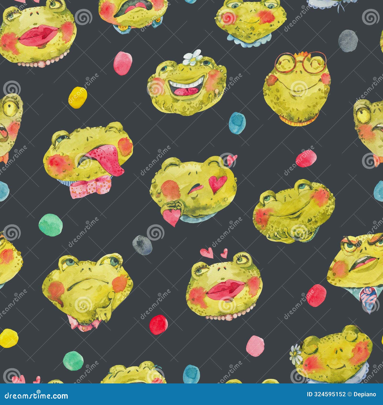 Cute Frog Seamless Pattern, Happy Faces Stock Illustration ...