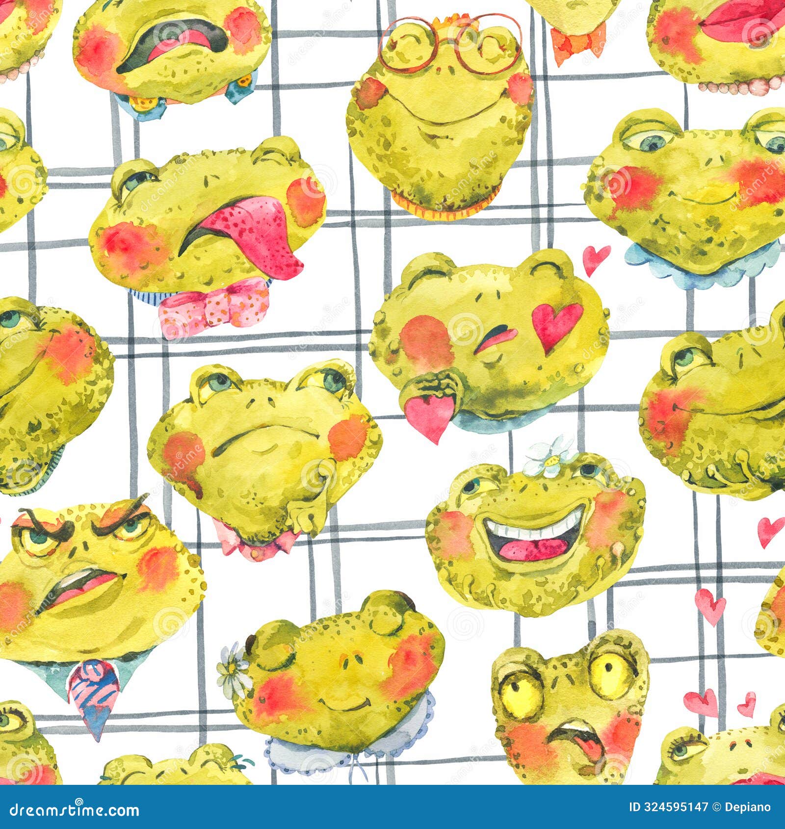 Cute Frog Seamless Pattern, Happy Faces Stock Illustration ...