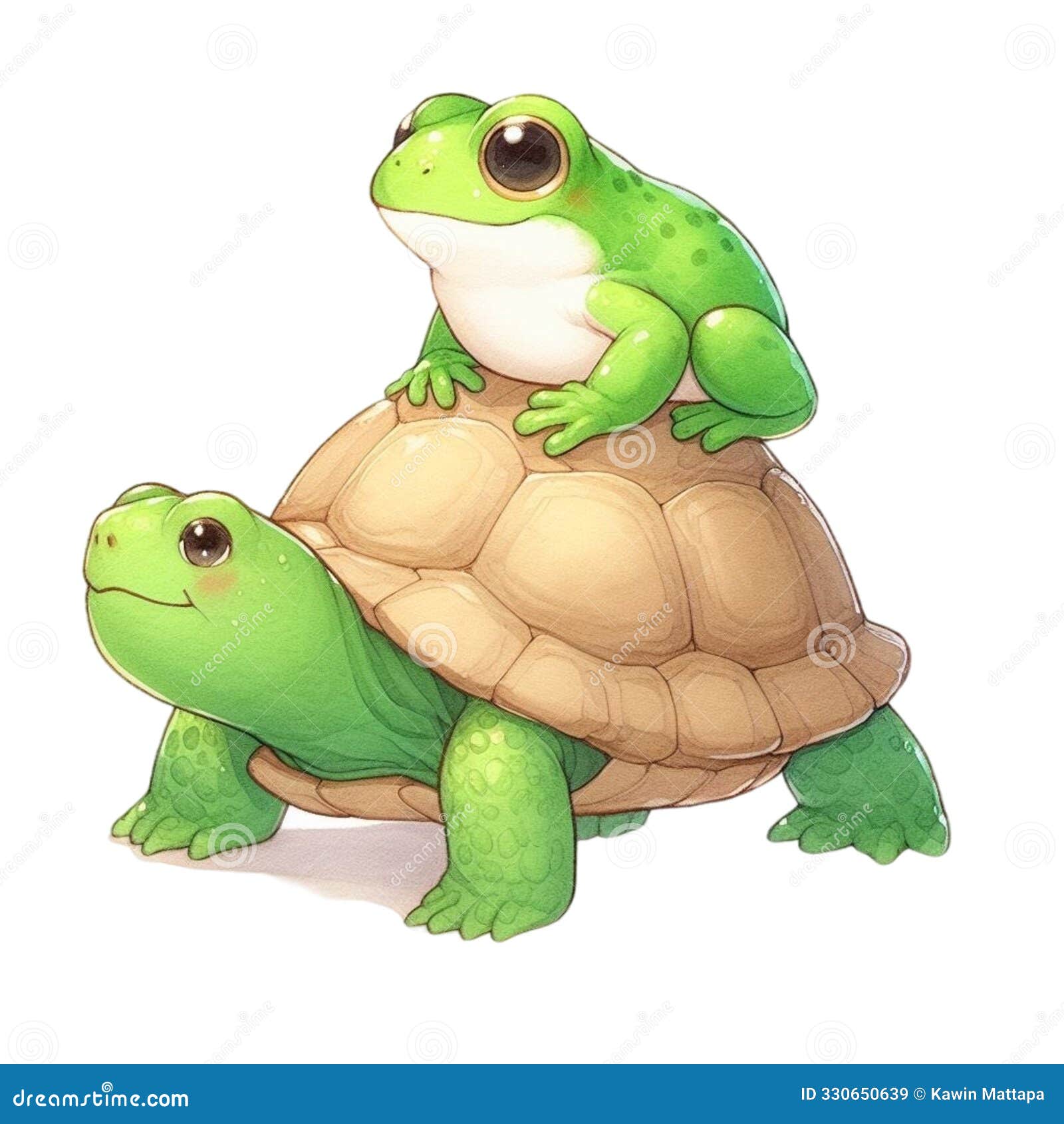Cute Frog Standing on a Turtle S Back Stock Illustration - Illustration ...