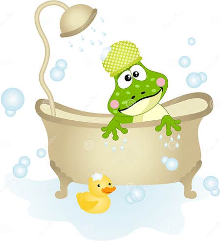 Cute frog taking a bath stock vector. Illustration of bathtub - 83907138