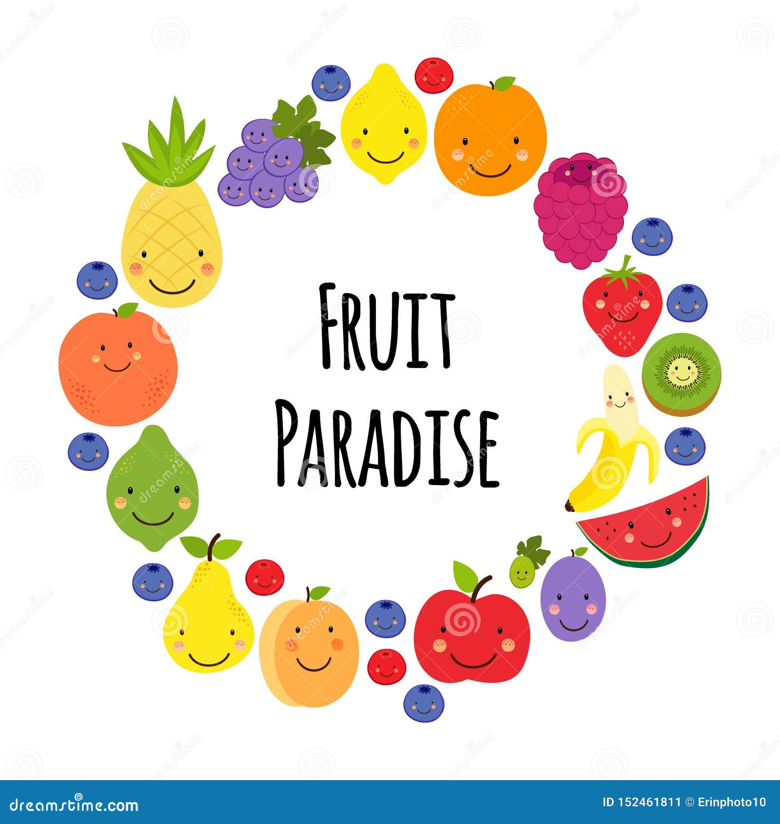 Cute Fruit Paradise Frame Background with Various Fruit Characters ...