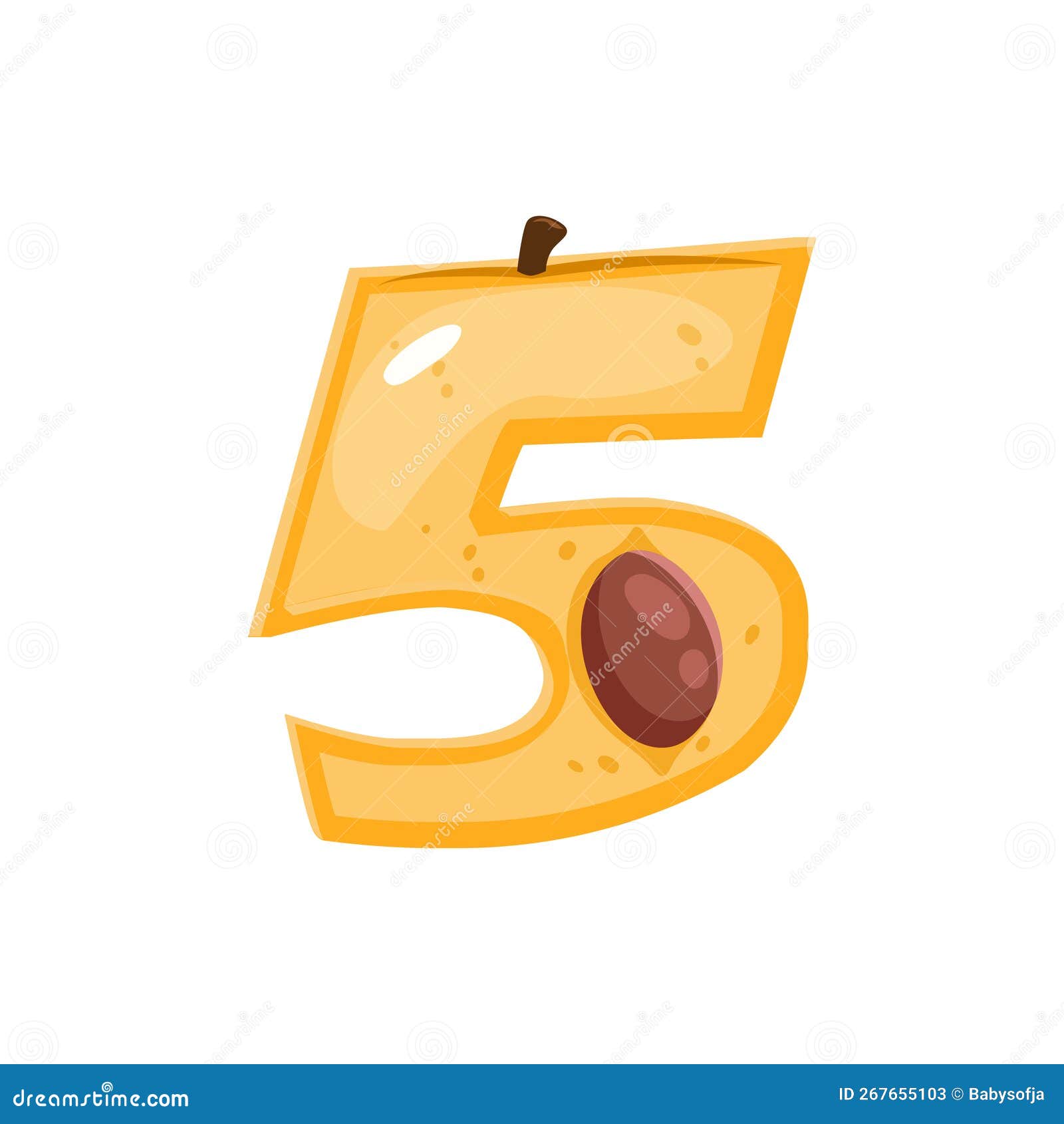 Cute Fruit Peach Number 5, Vector Digit Five Stock Vector ...