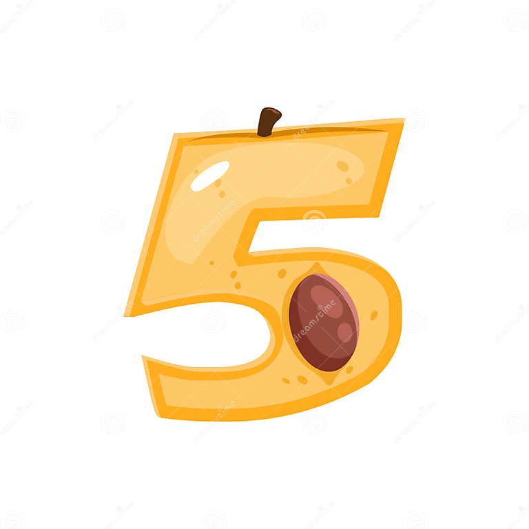 Cute Fruit Peach Number 5, Vector Digit Five Stock Vector ...