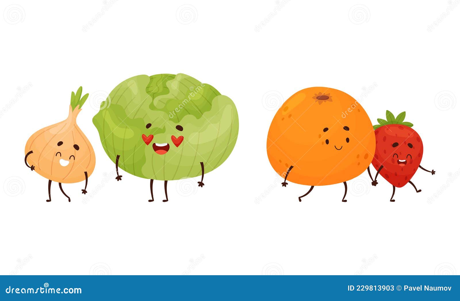 Cute Fruit and Vegetable Couples Smiling and Holding Hands Vector Set ...