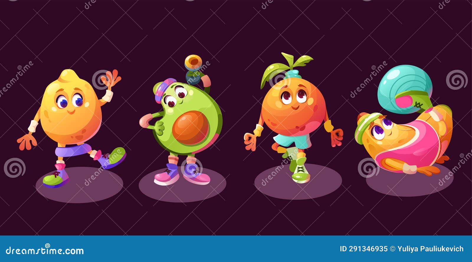 Cute Fruit Yoga Character Do Gym Exercise Vector Stock Vector ...