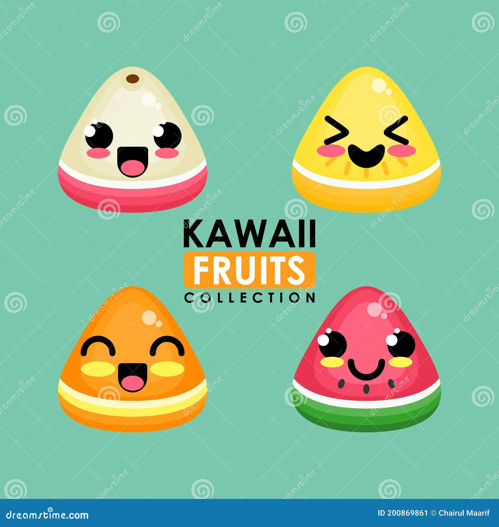 Cute Fruits Collection with Flat Style Stock Vector - Illustration of ...