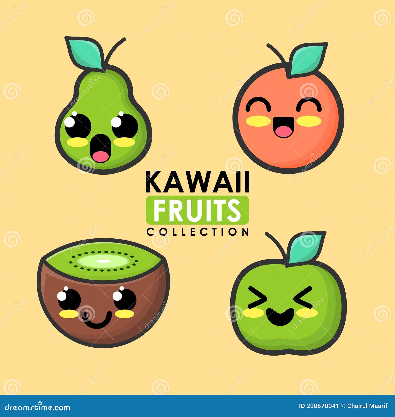 Cute Fruits Collection with Flat Style Stock Vector - Illustration of ...